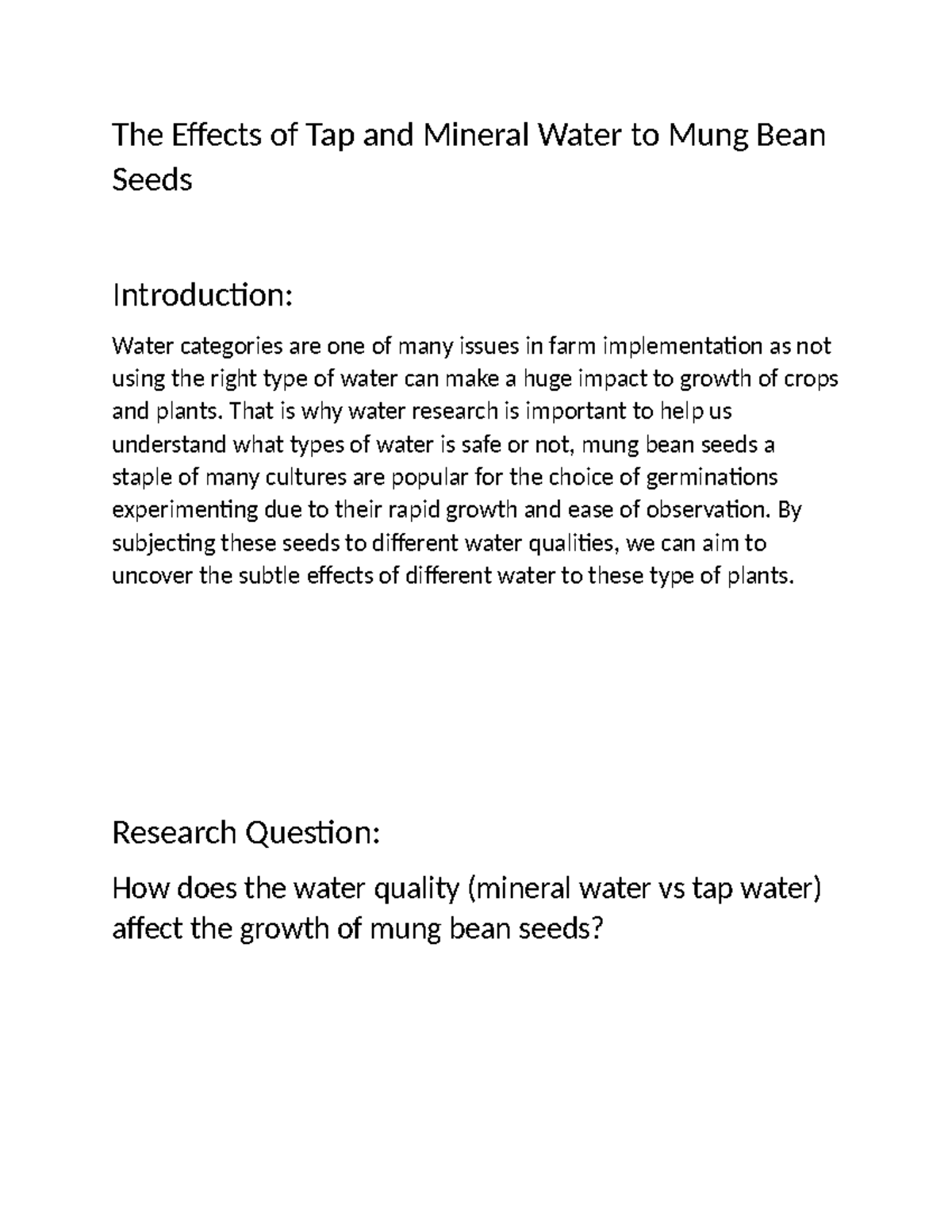 The Effects of Tap and Mineral Water to Mung Bean Seeds - The Effects ...