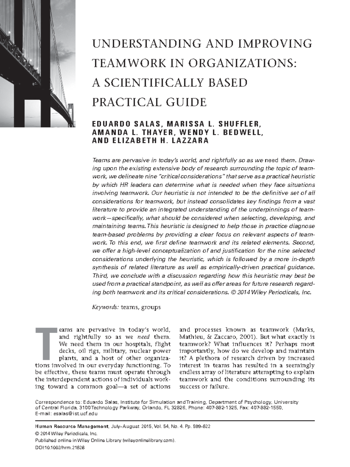 PV2101 Teamwork article - Human Resource Management, July–August 2015 ...