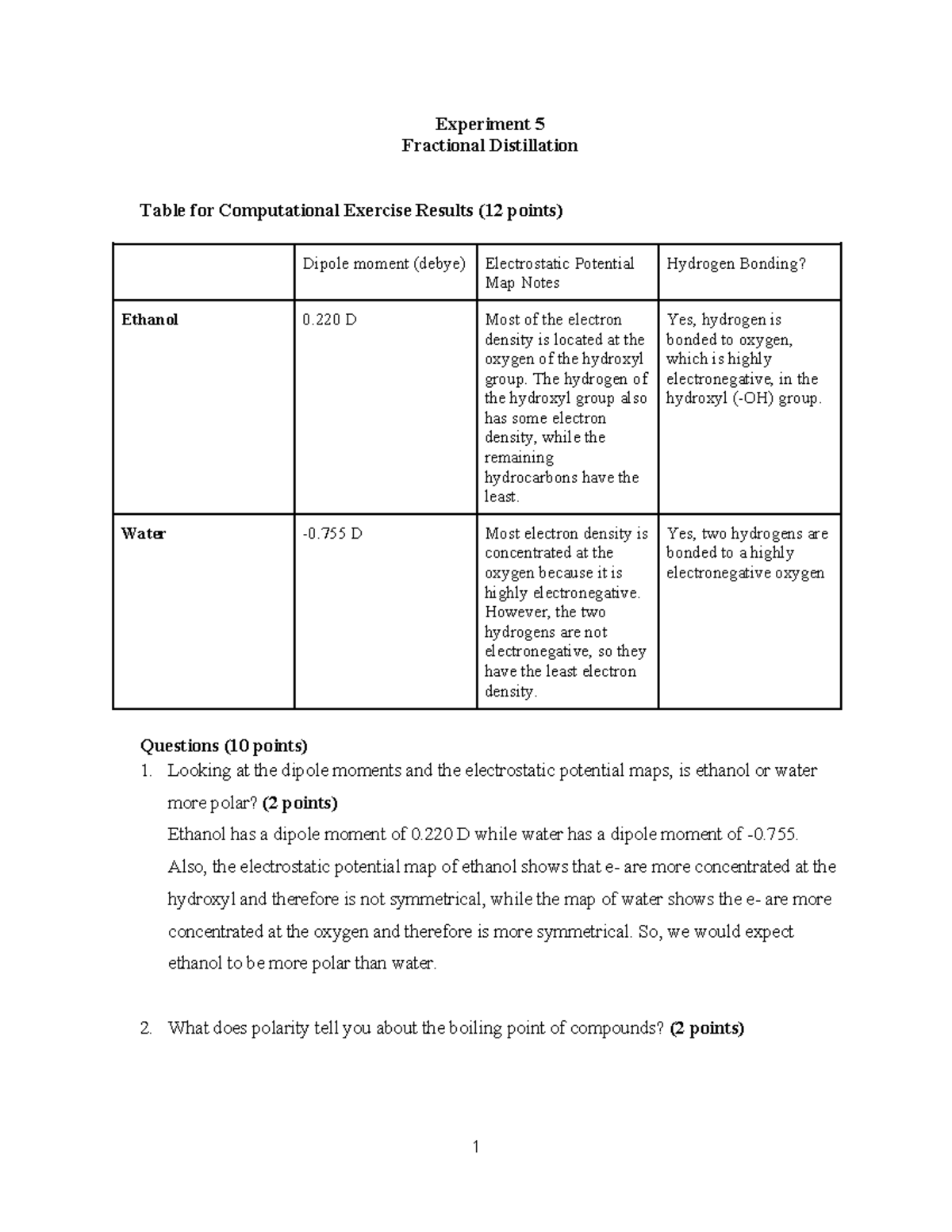 Fractional Distillation - Experiment 5 Fractional Distillation Table ...