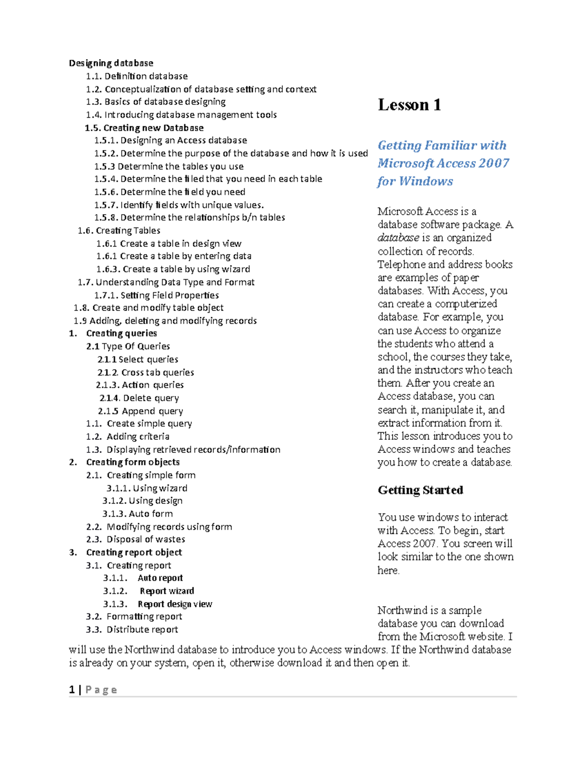 Access 2007 Icttr 04 - Nice for secretarial science students - Lesson 1 ...