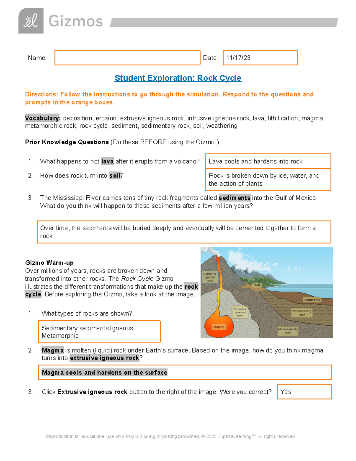 Copy of Rock Cycle SE - Monkey - Name: Date: 11/17/ Student Exploration ...