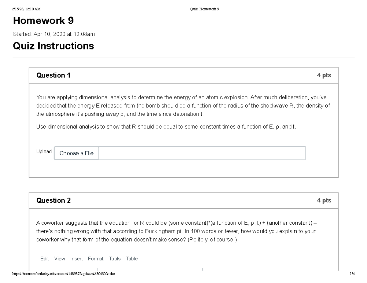 Bio E 104- Homework 9 - Homework 9 Started: Apr 10, 2020 at 12:08am ...