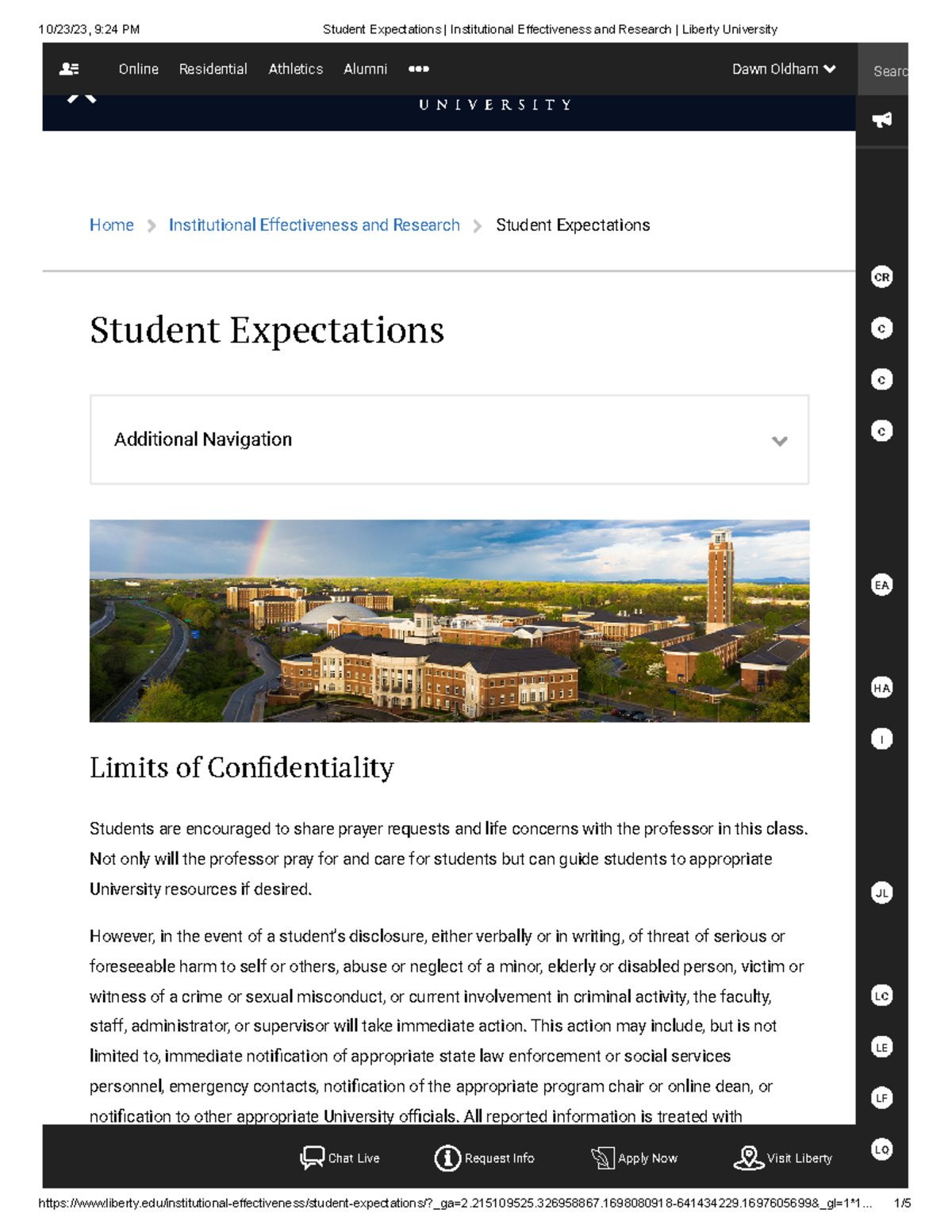 Student Expectations Institutional Effectiveness and Research Liberty ...