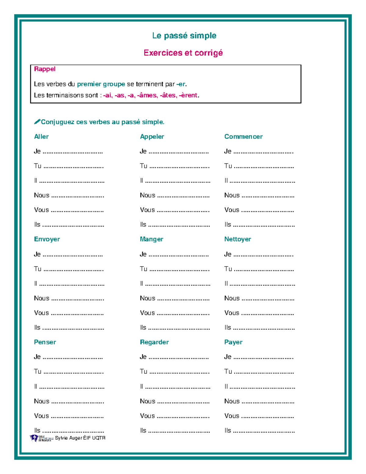 Le passe simple Exercices et corrige - Le passé simple Exercices et ...