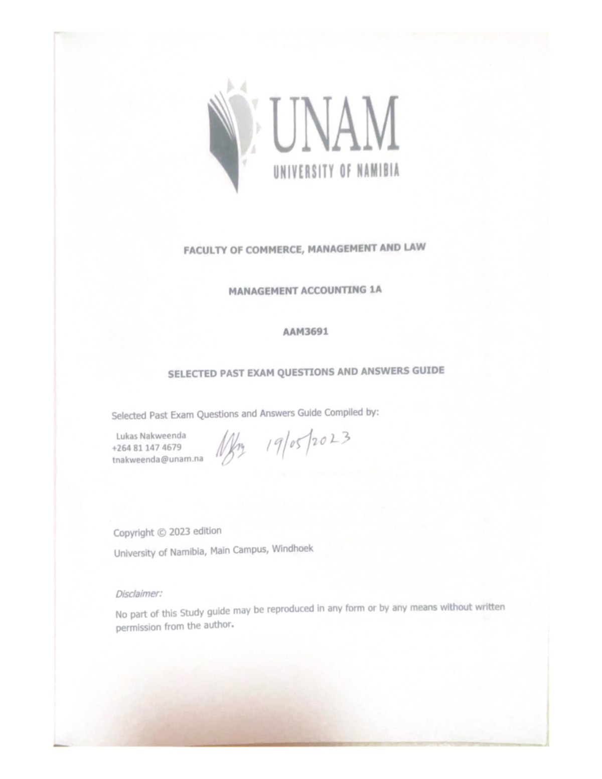 Man acc 1 booklets p1 - Management questions - UNAM UNIVERSITY OF ...