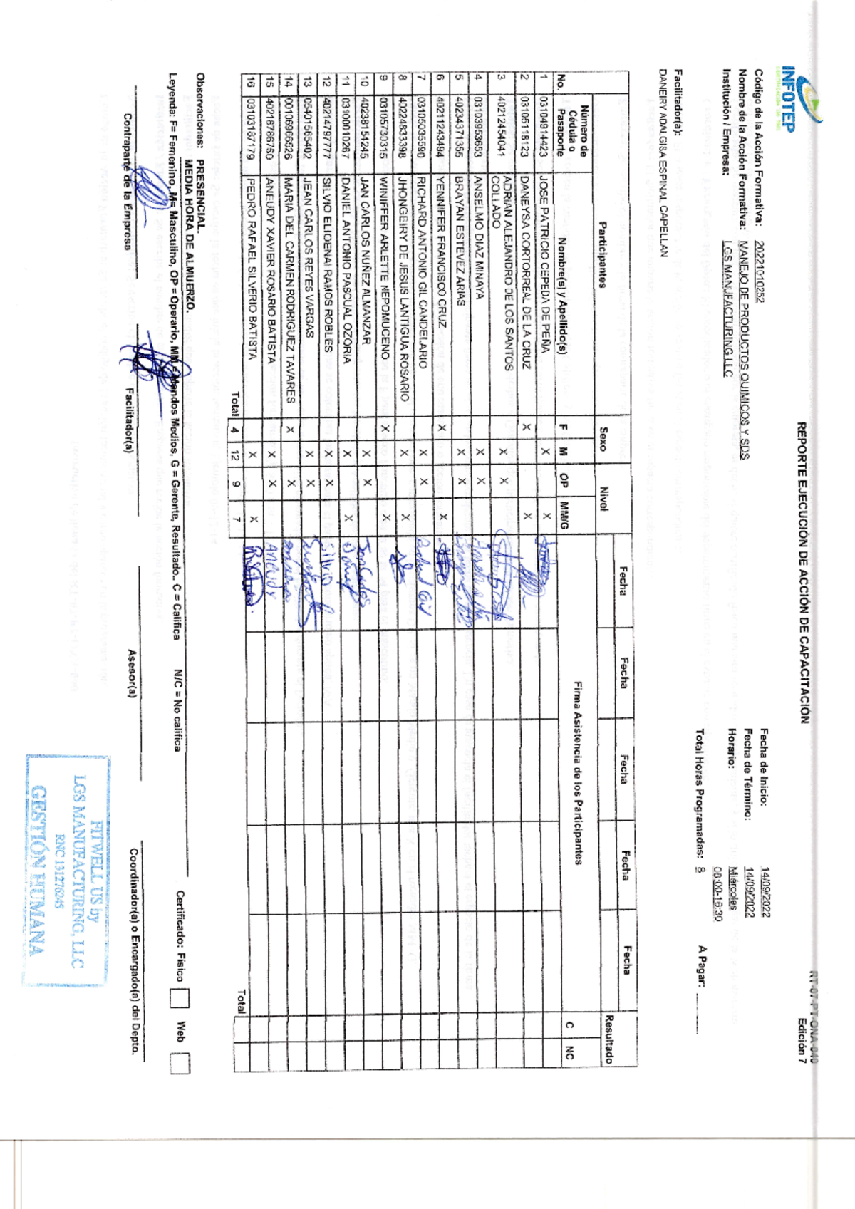 Manejo de Quimicos - dddffff - REPORTE EJECUCIÓN DE ACCIÓN DE ...