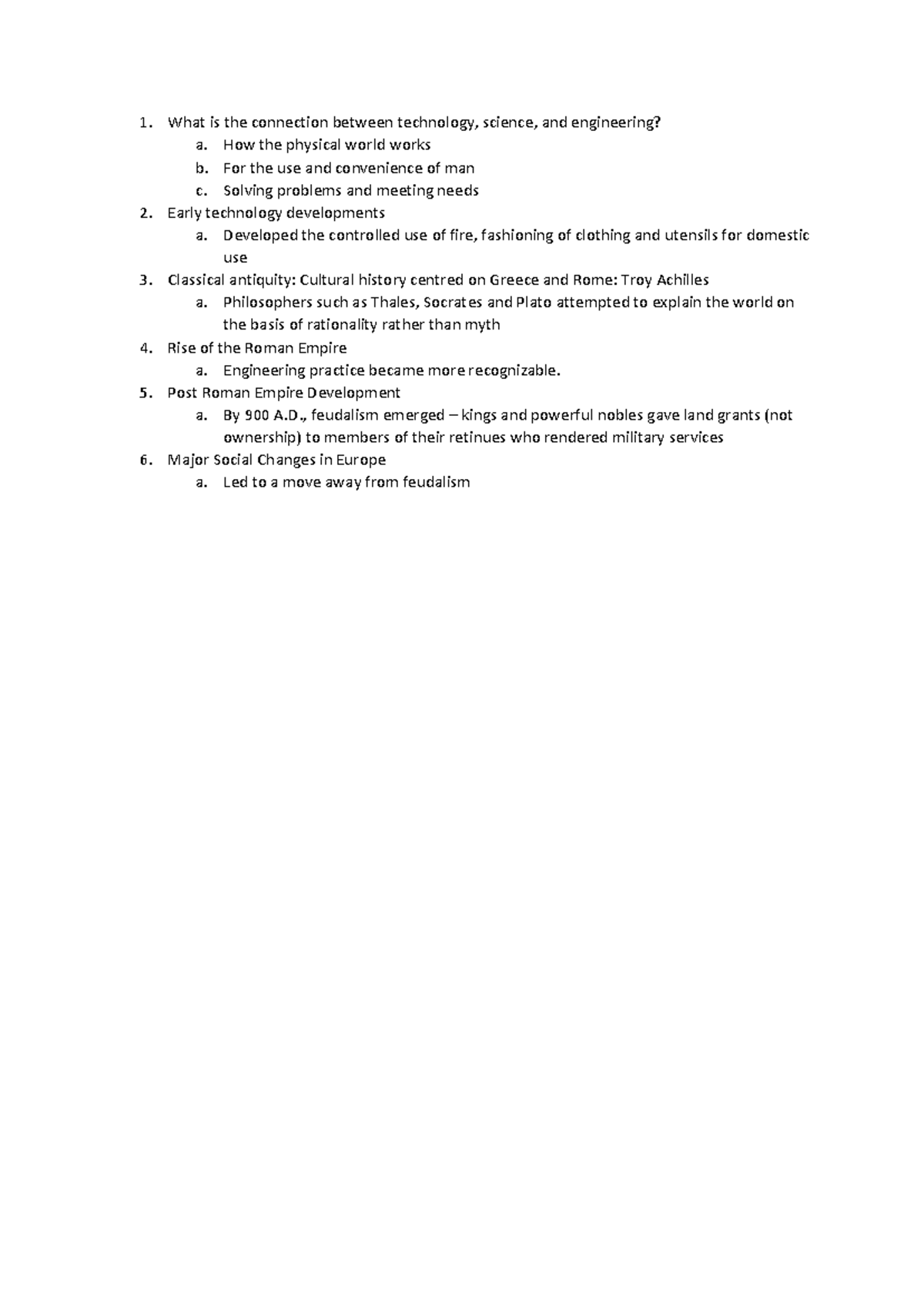 EG1001 Quiz Bank (revised) - What is the connection between technology ...