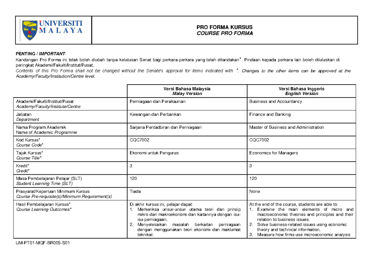 B5 - Proforma - INTRODUCTORY PROGRAMME - PRO FORMA KURSUS COURSE PRO ...