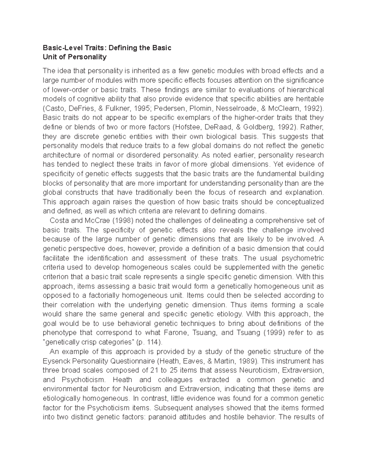 Genetic Basis of Personality Structure - Basic-Level Traits: Defining ...