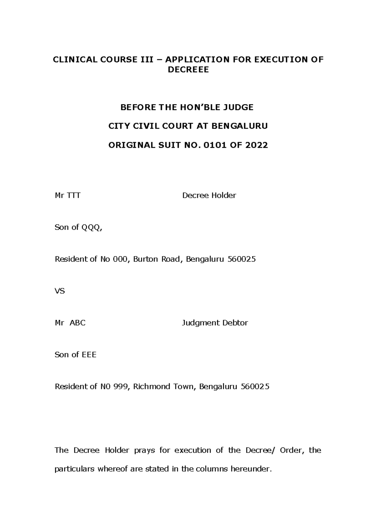 Clinical Course III Execution OF Decree - Llb 3 years - KSLU - Studocu