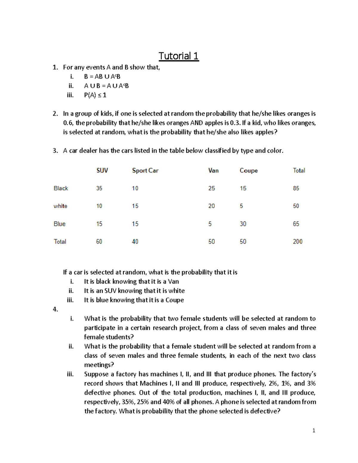Tute 1 - Tute - 1 Tutorial 1 For any events A and B show that, i. B ...