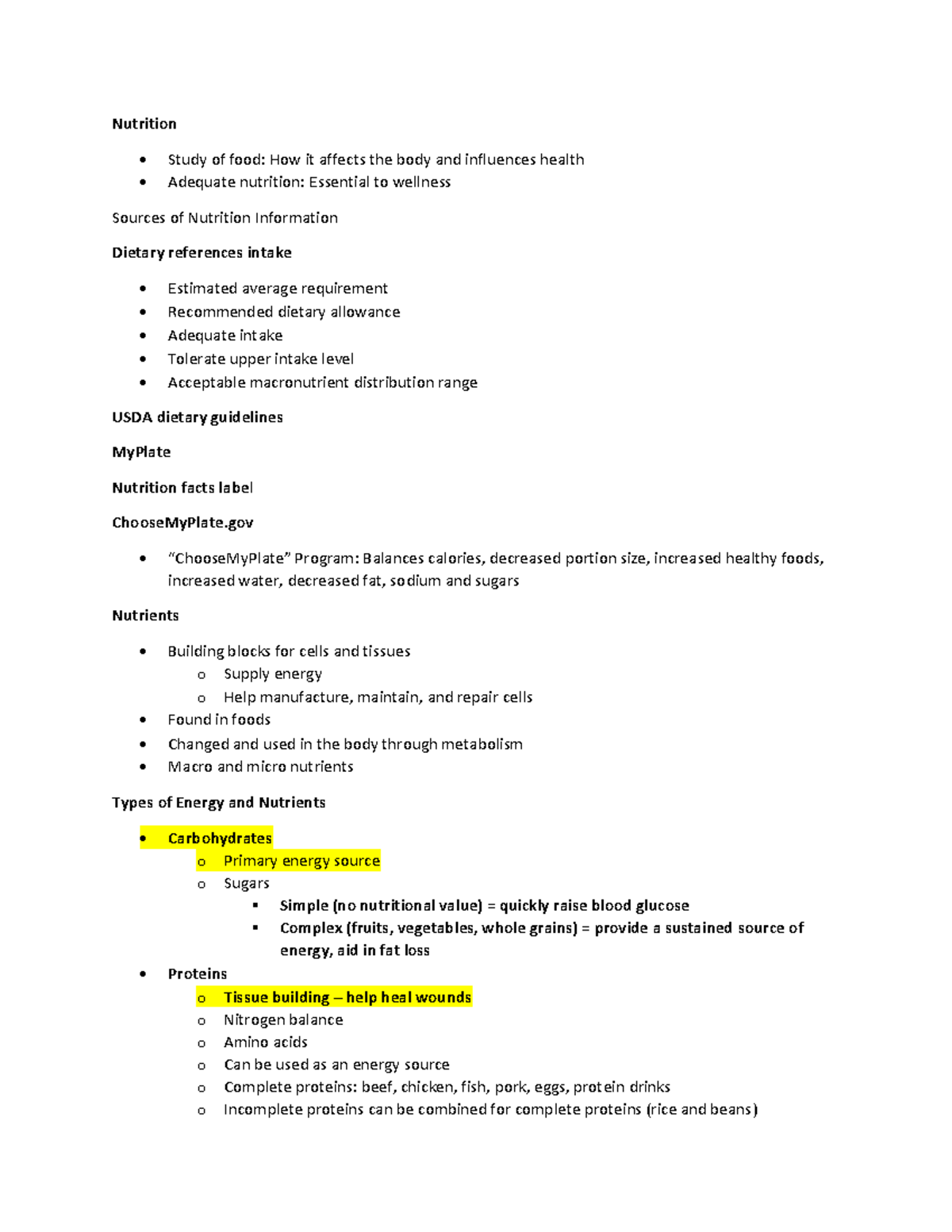 Nutrition Review - Exam 3 - Nutrition - Study of food: How it affects ...