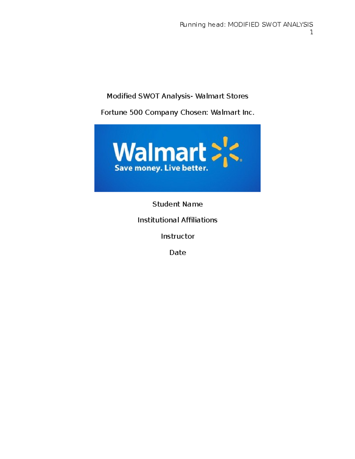 60462156- Fortune SWOT - Running head: MODIFIED SWOT ANALYSIS 1 ...