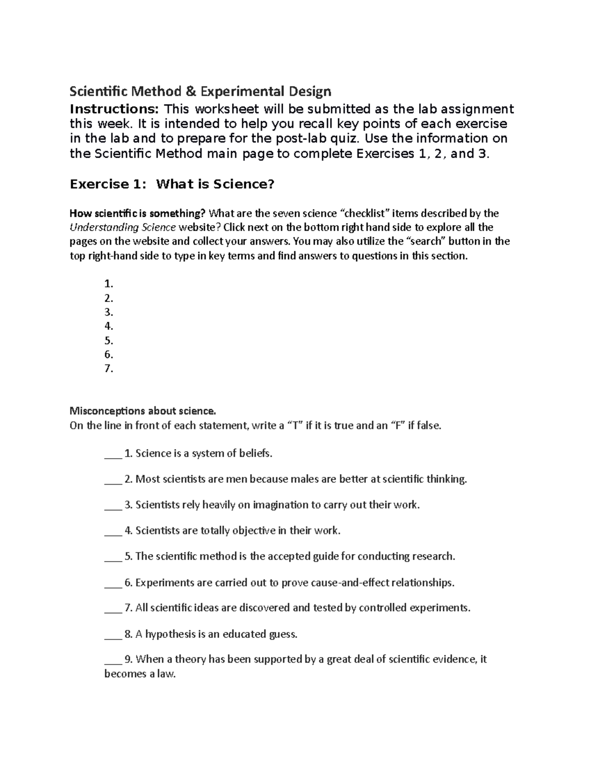 Scientific Method Lab Exercise Guide (revised) 2 - Scientific Method ...