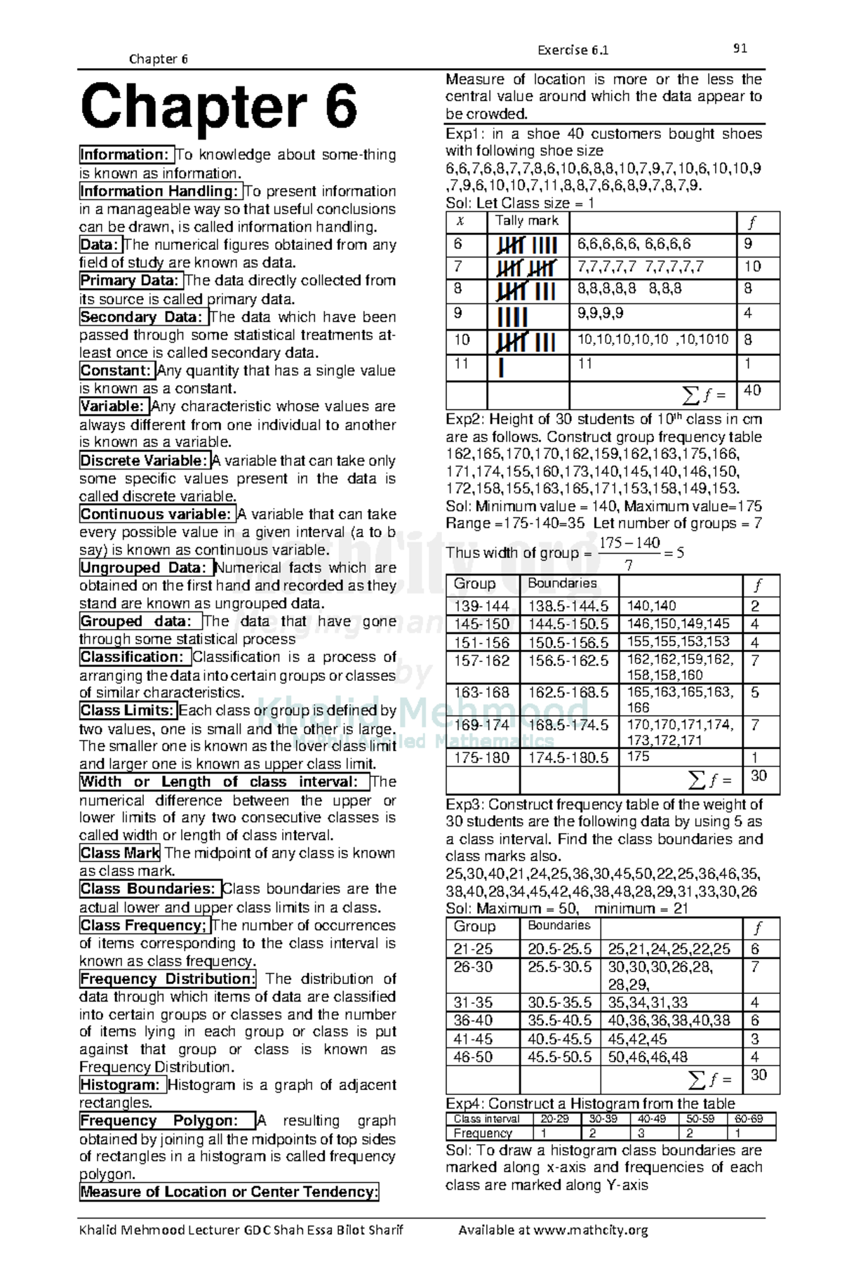 Kpk 10th maths ch06 km - Chapter 6 Exercise 6. Chapter 6 Information: To knowledge about some ...