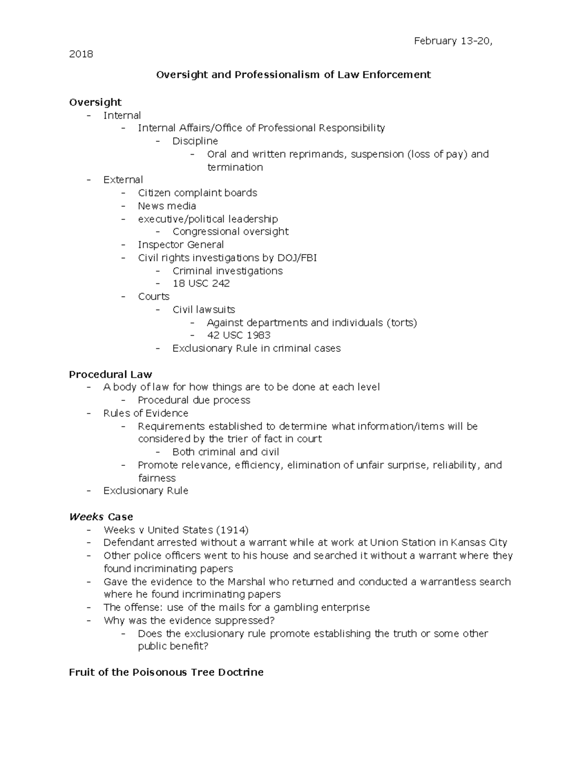 Oversight and Professionalism of Law Enforcement - 2018 Oversight and ...