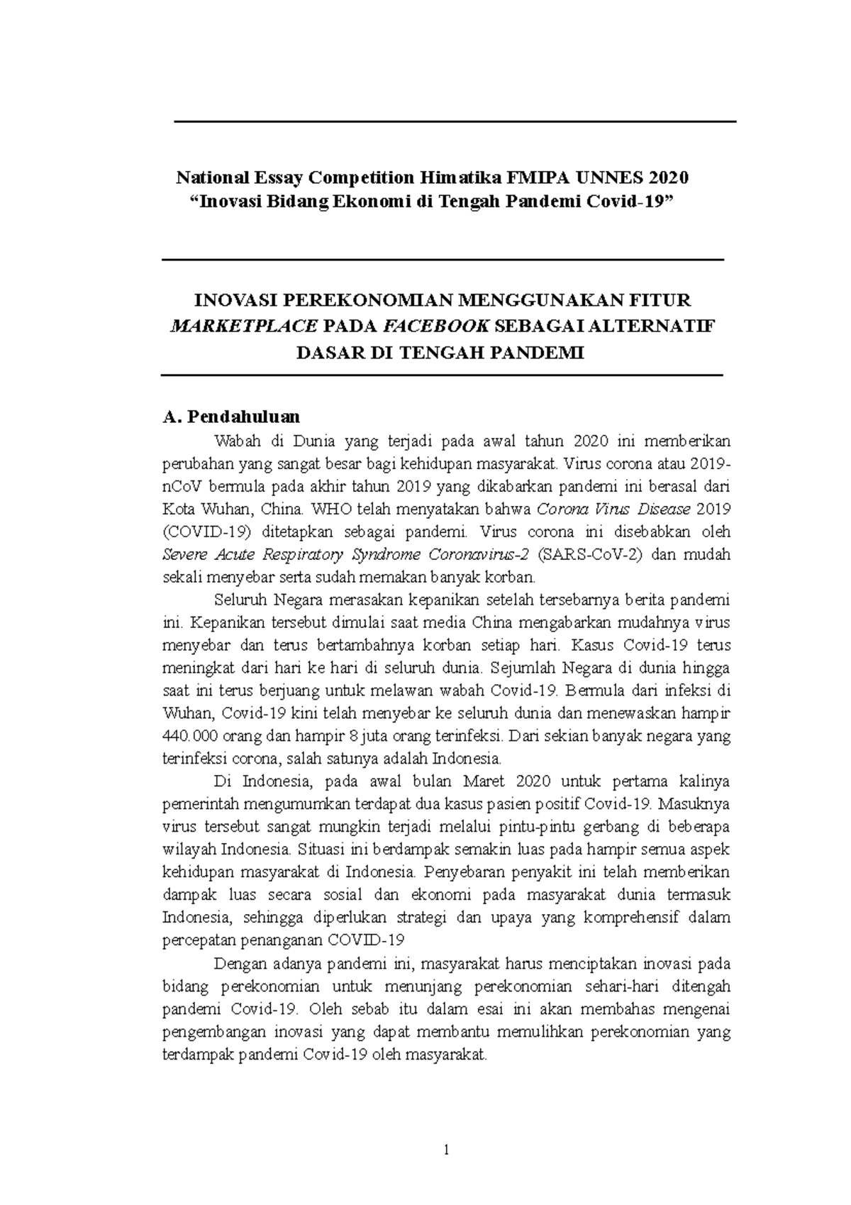NEC20 ESAI 2 Unnes - Esai tentang inovasi ekonomi di tengah pandemi ...