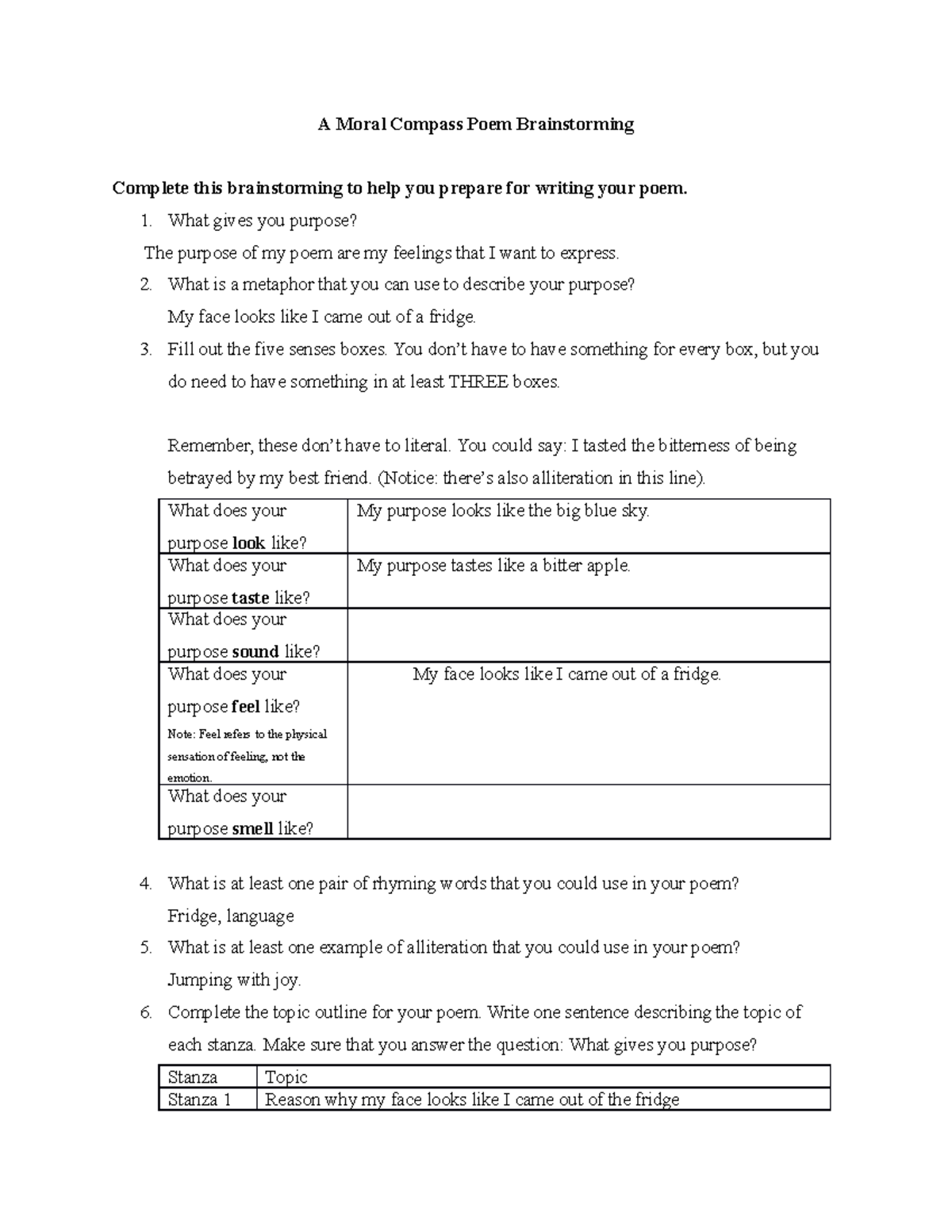 A Moral Compass Poem Brainstorming - A Moral Compass Poem Brainstorming ...