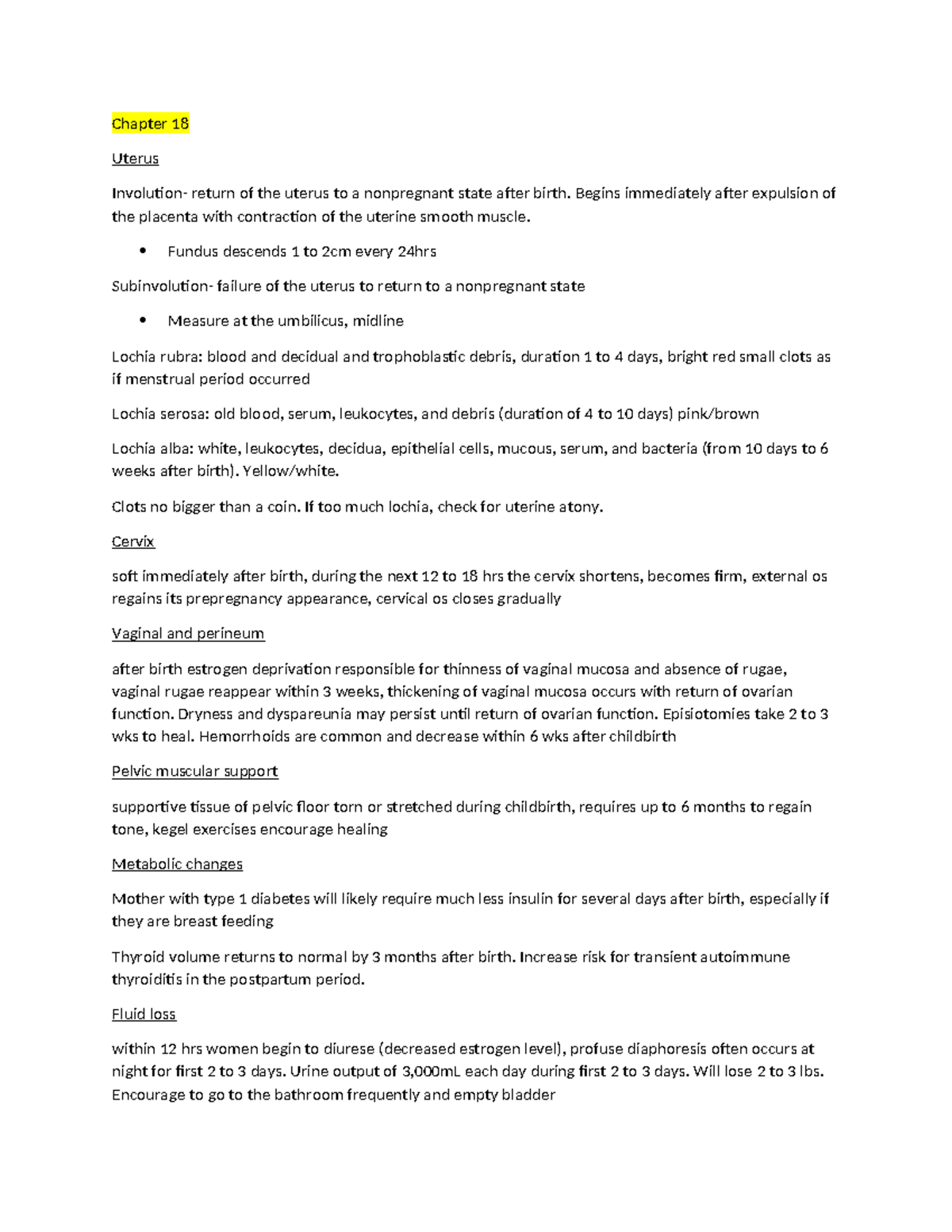 Maternal test 2 - Chapter 18 Uterus Involution- return of the uterus to ...