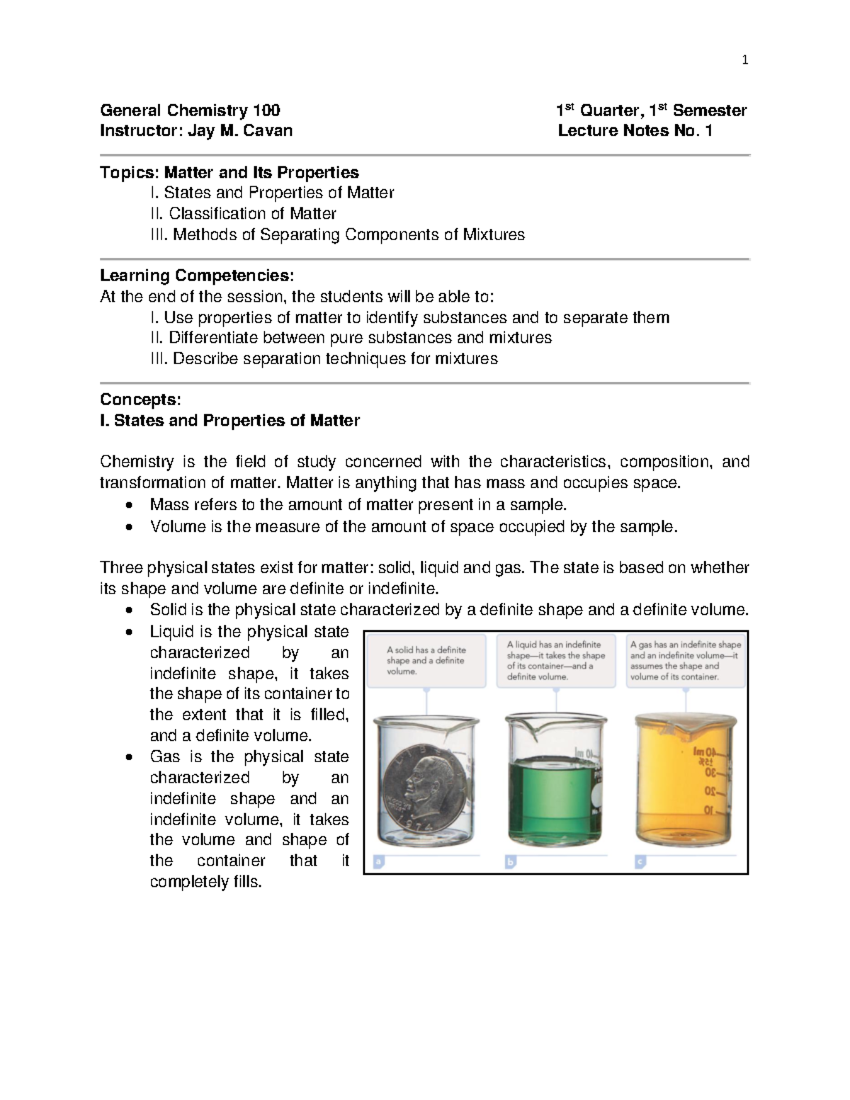 Chapter 1 - Matter and Its Properties - General Chemistry 100 1 st ...