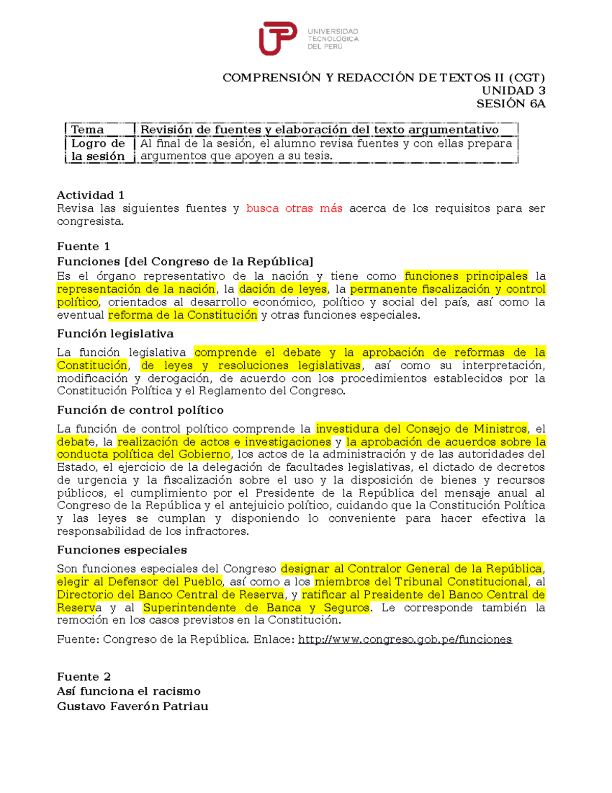 U3 S6 Texto argumentativo (requisitos Congreso) - COMPRENSIÓN Y REDACCIÓN DE TEXTOS II (CGT ...