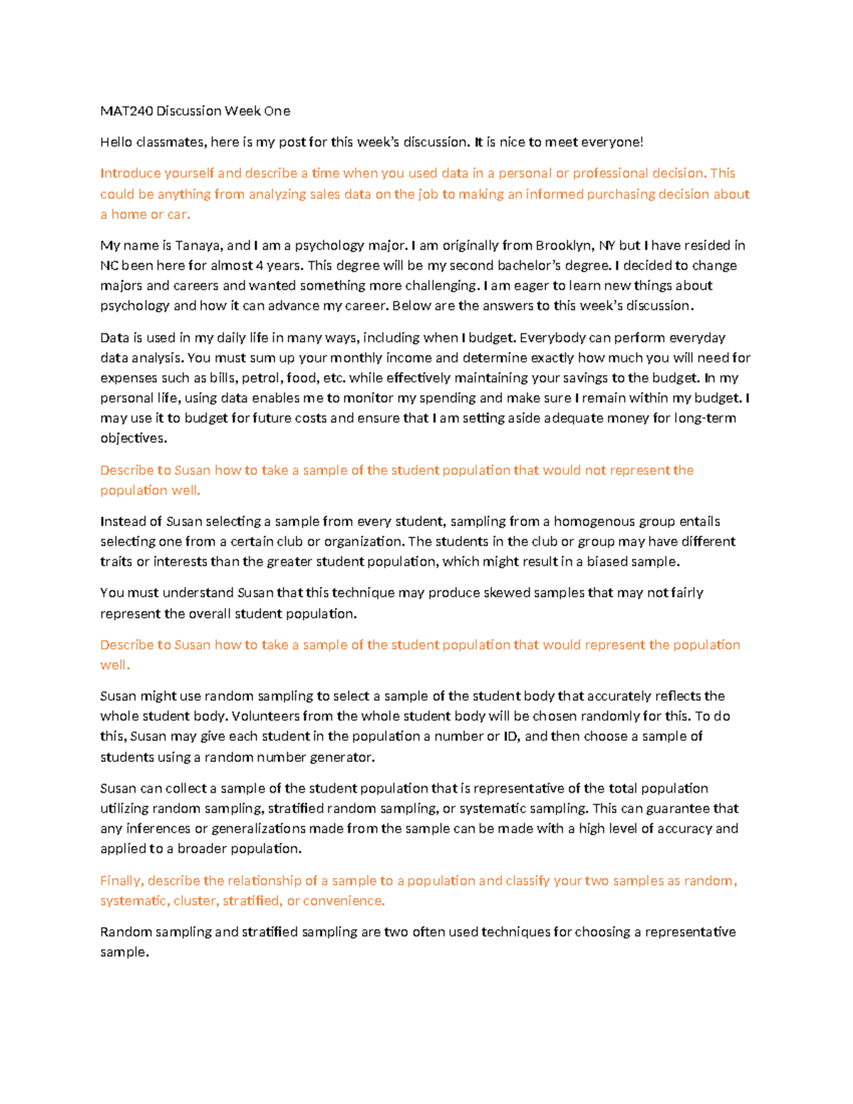 MAT240 Discussion Week One - MAT240 Discussion Week One Hello ...