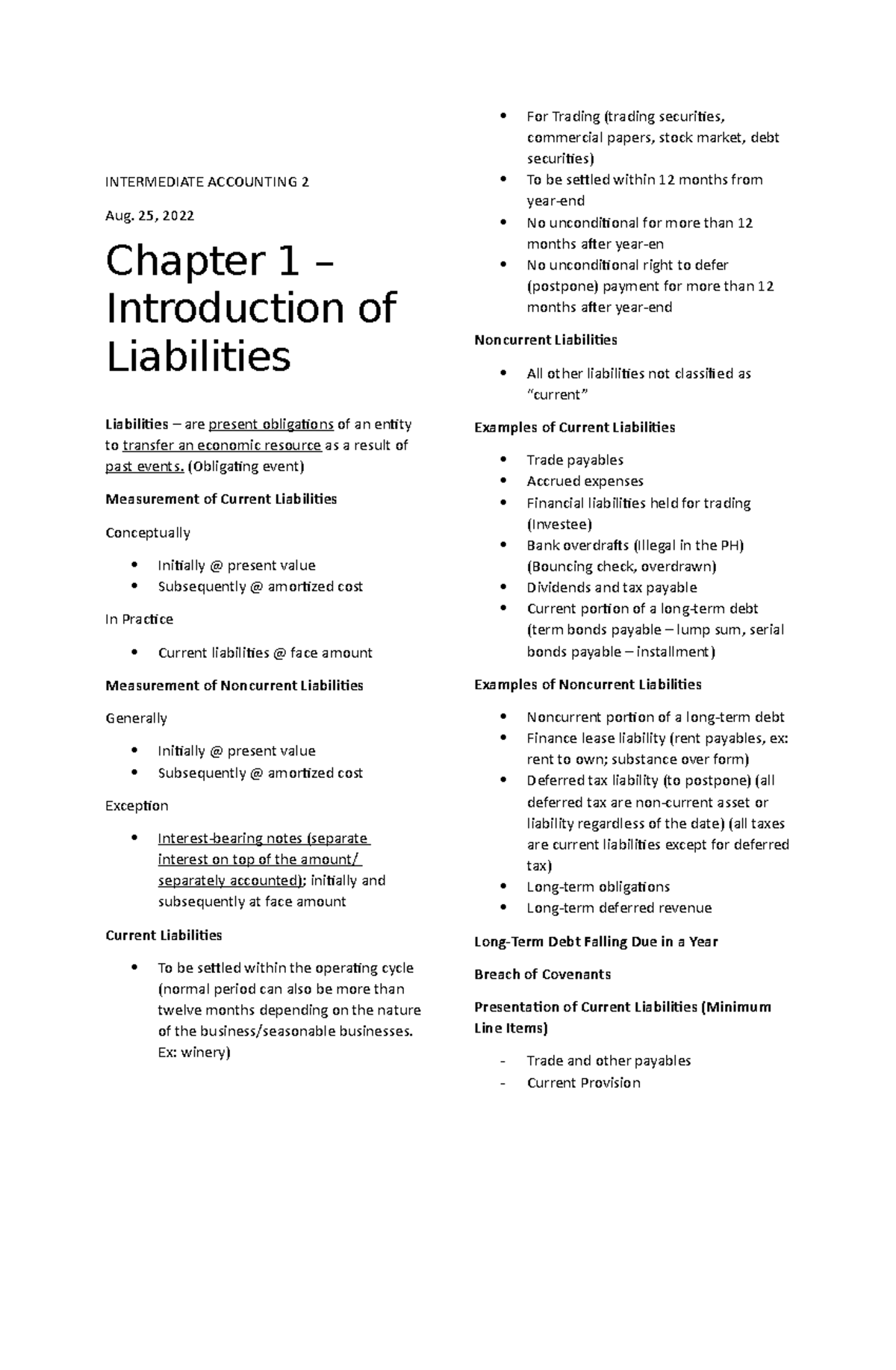 Intermediate Accounting 2 - INTERMEDIATE ACCOUNTING 2 Aug. 25, 2022 ...