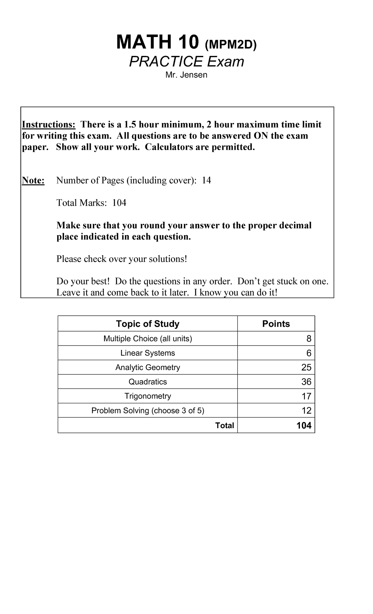 Jensen+Math+10+Practice+Exam+2013 - MATH 10 (MPM2D) PRACTICE Exam Mr ...