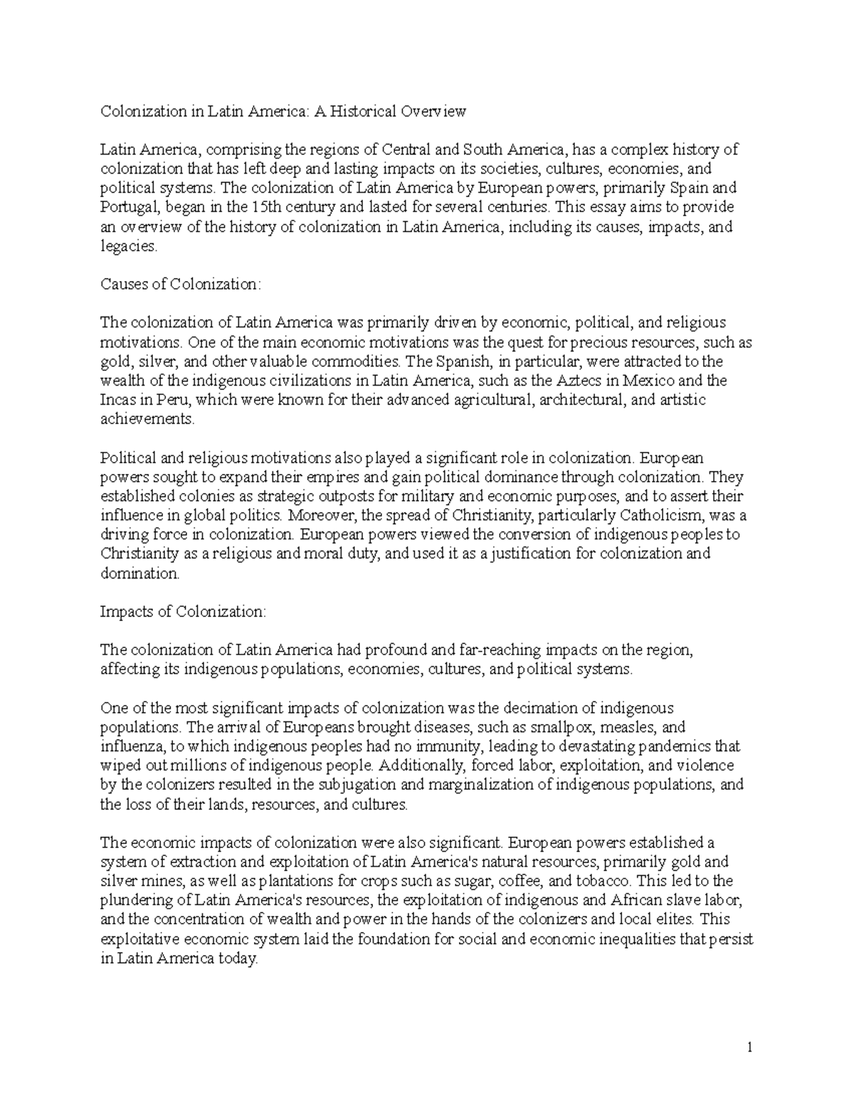 HIST135 March - Siyan Wang - Colonization in Latin America: A ...