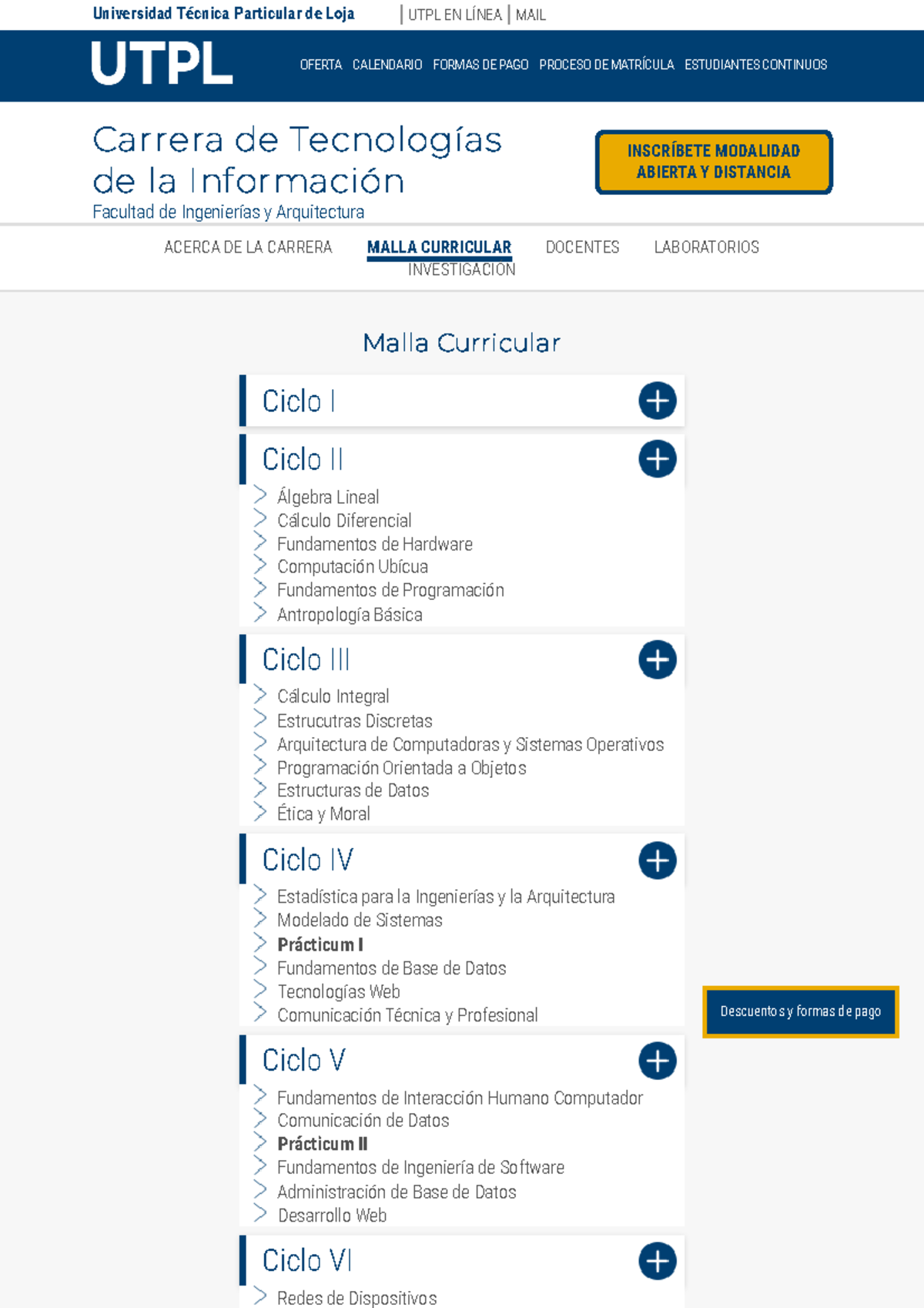 Tecnologías de la Información UTPL - OFERTA CALENDARIO FORMAS DE PAGO ...