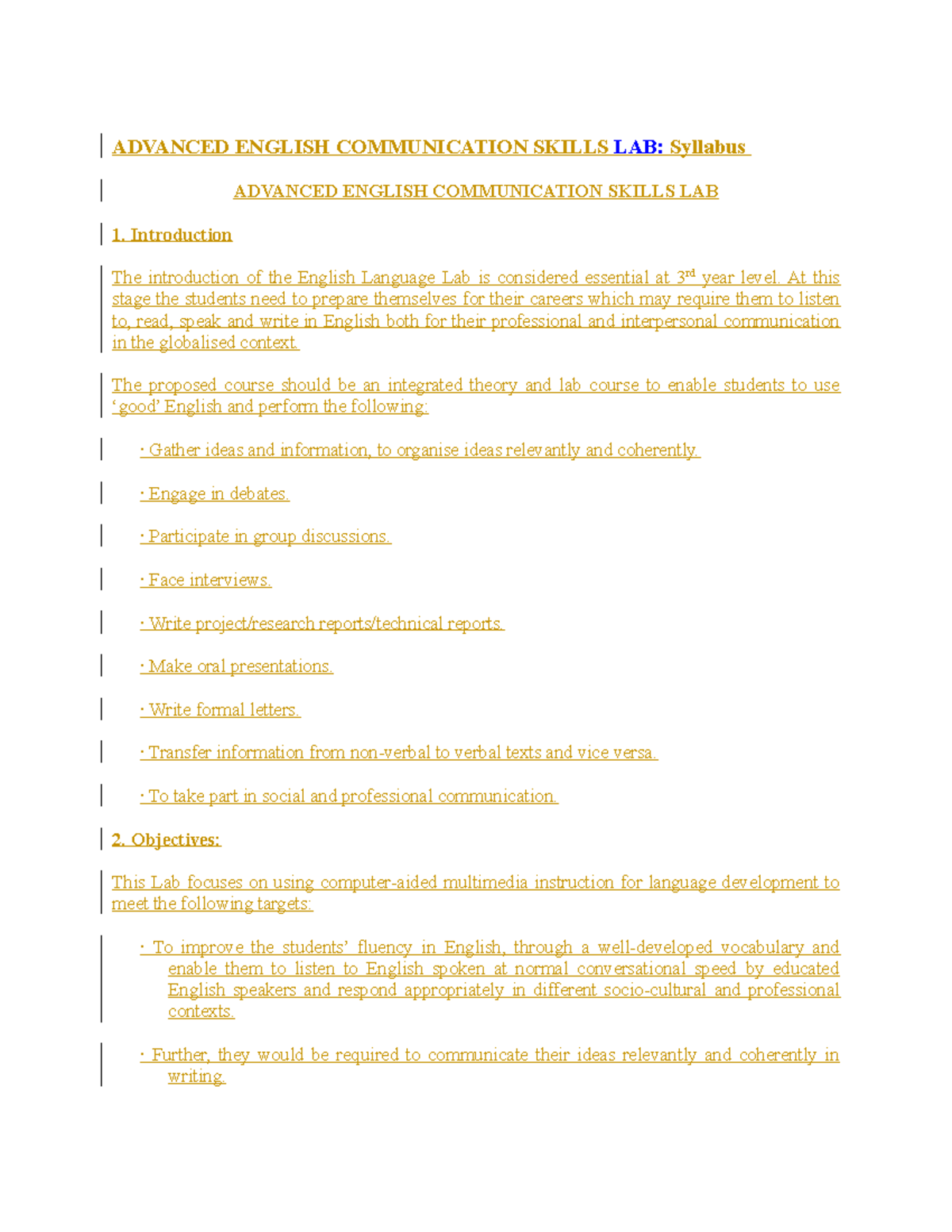 Advanced English Communication Skills LA - ADVANCED ENGLISH ...