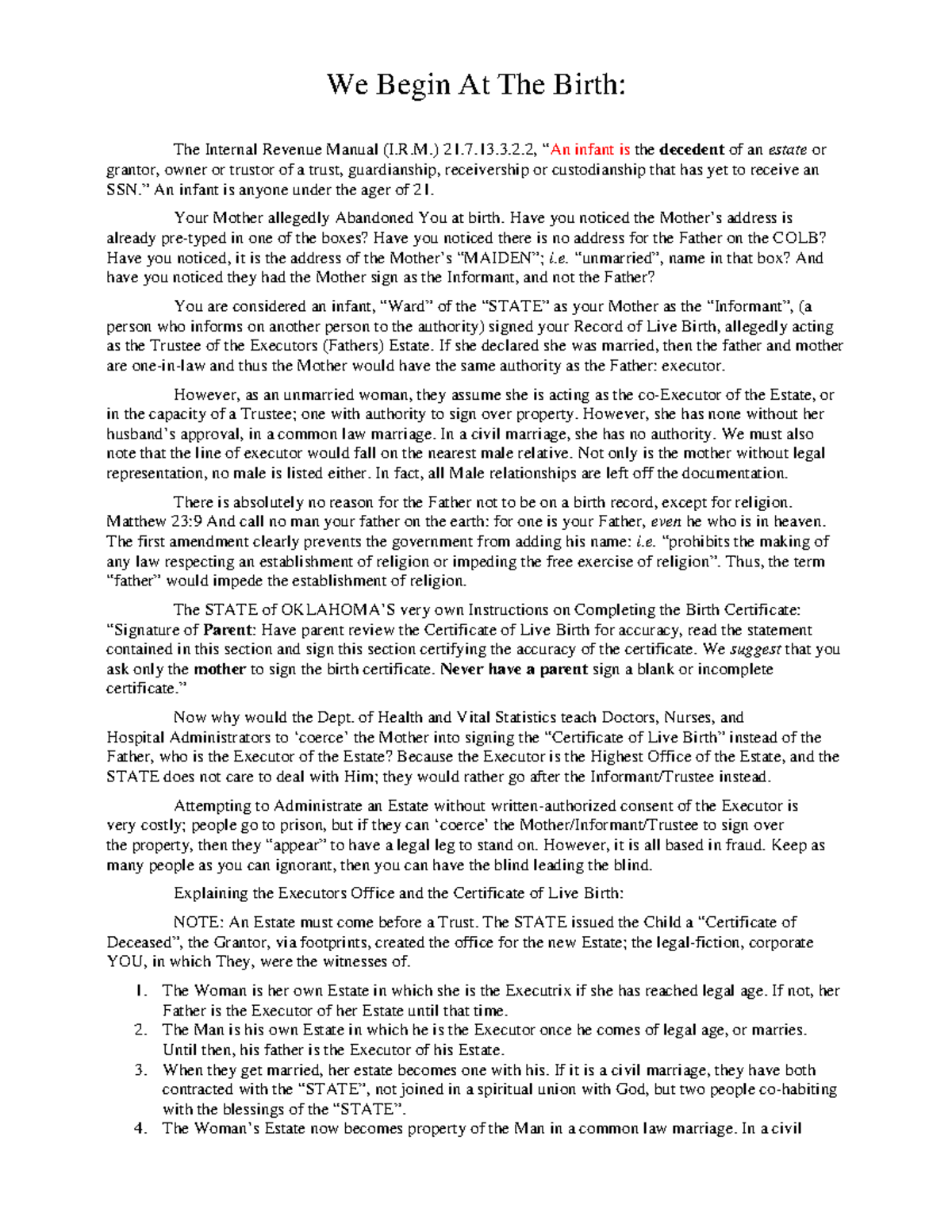 24 Birth estate, Cestui Que - We Begin At The Birth: The Internal ...