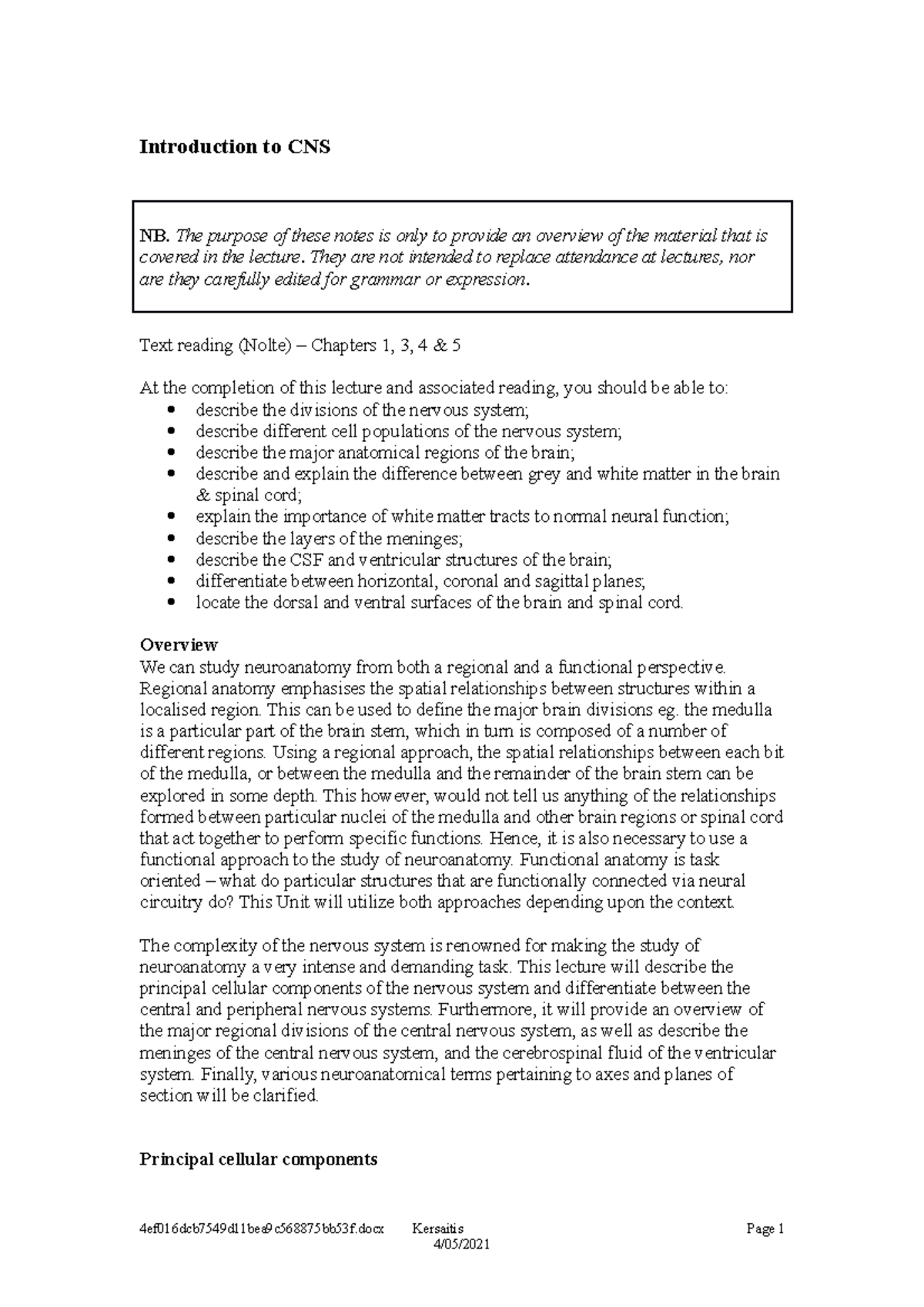 01 - Introduction to CNS - Introduction to CNS NB. The purpose of these ...