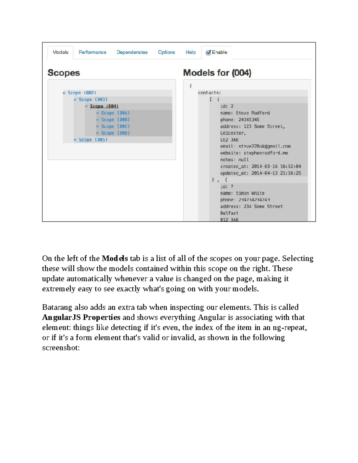 Learning Web Development with Bootstrap and Angular-39 - On the left of the Models tab is a list ...