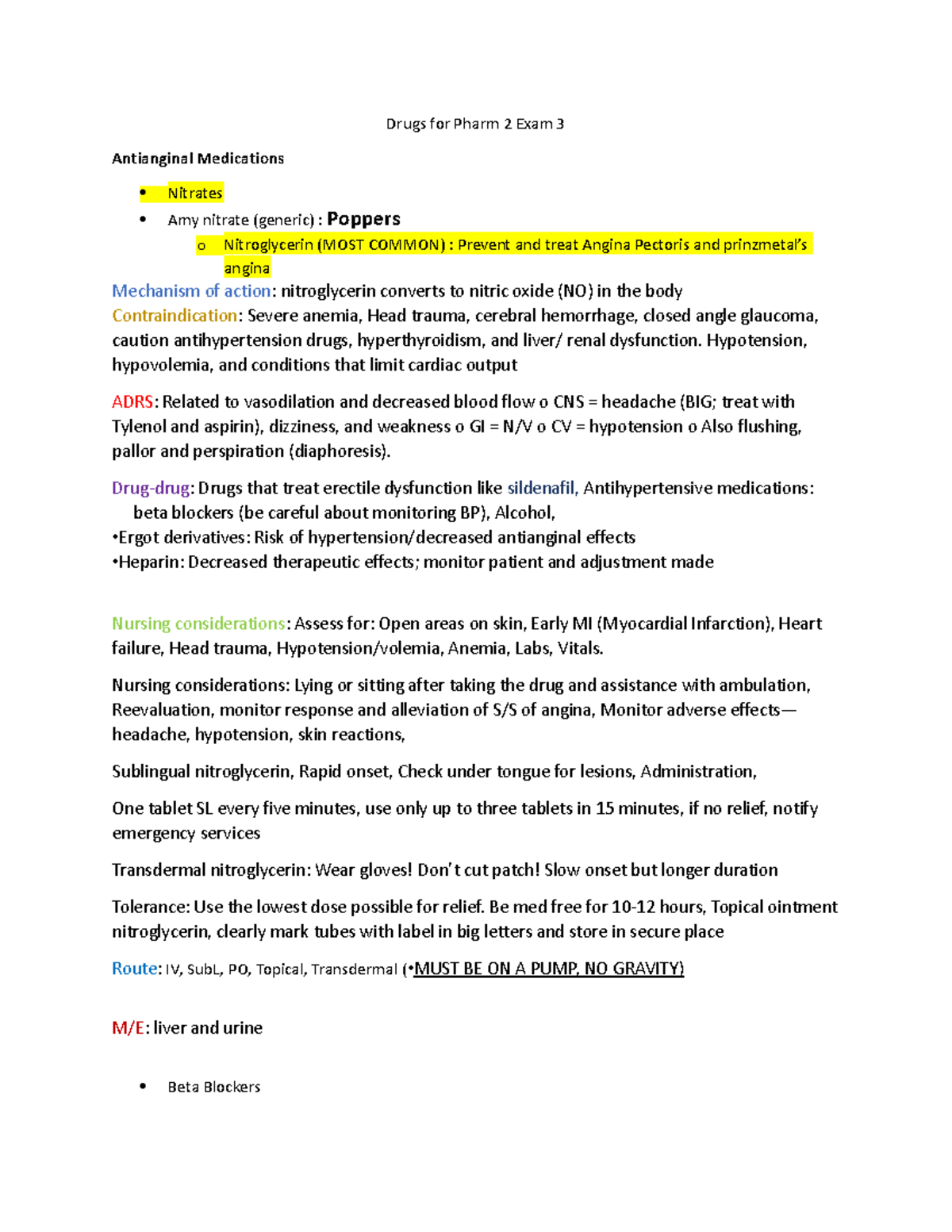 Exam 3 - Drug cards (mildly rushed by clinical) good luck - Drugs for ...