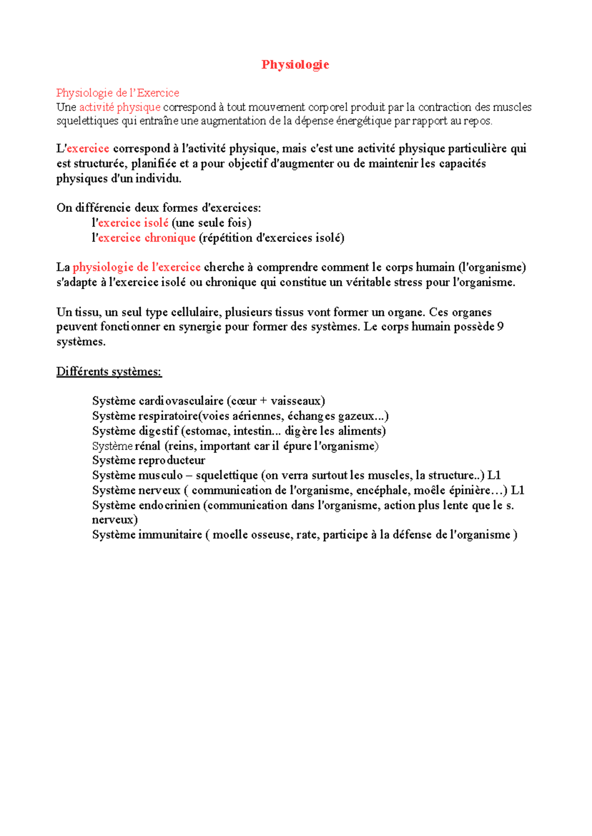 Suite CM - cours - Physiologie Physiologie de l’Exercice Uneactivité ...