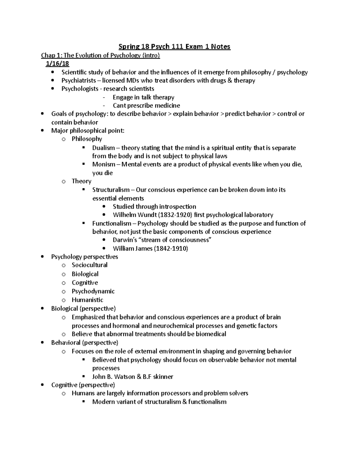 Spring 18 Psych 111 Exam 1 Notes - Spring 18 Psych 111 Exam 1 Notes ...