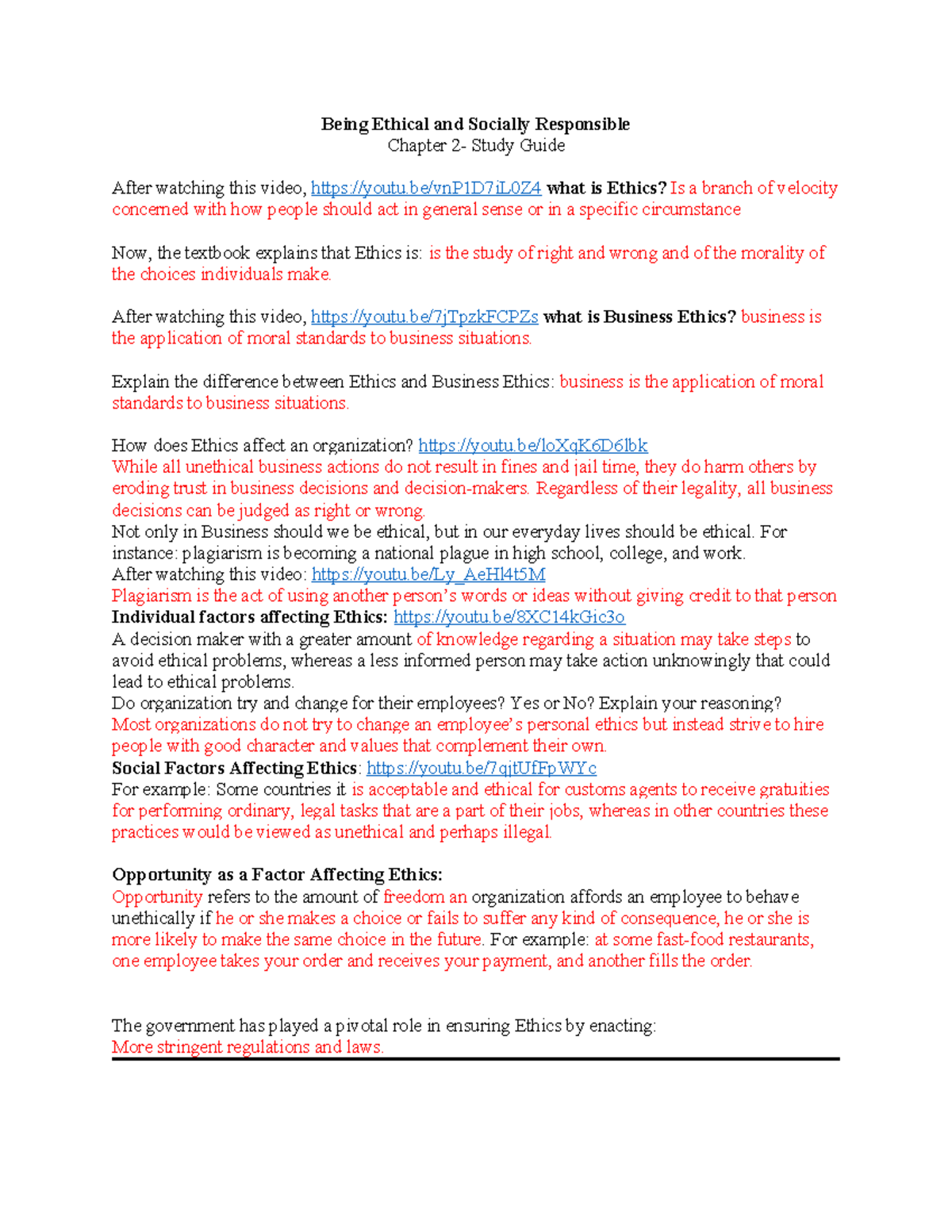 Chpt 2 study guide - Lecture ntes - Being Ethical and Socially ...