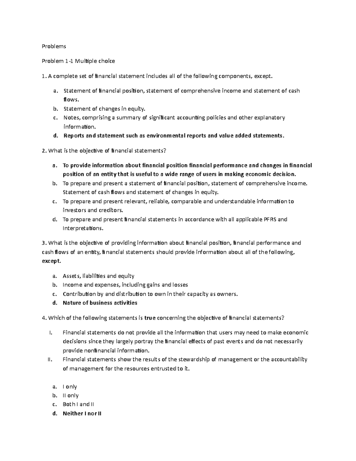 FAR Reviewer - Lecture notes 1-2 - Problems Problem 1-1 Muliple choice ...