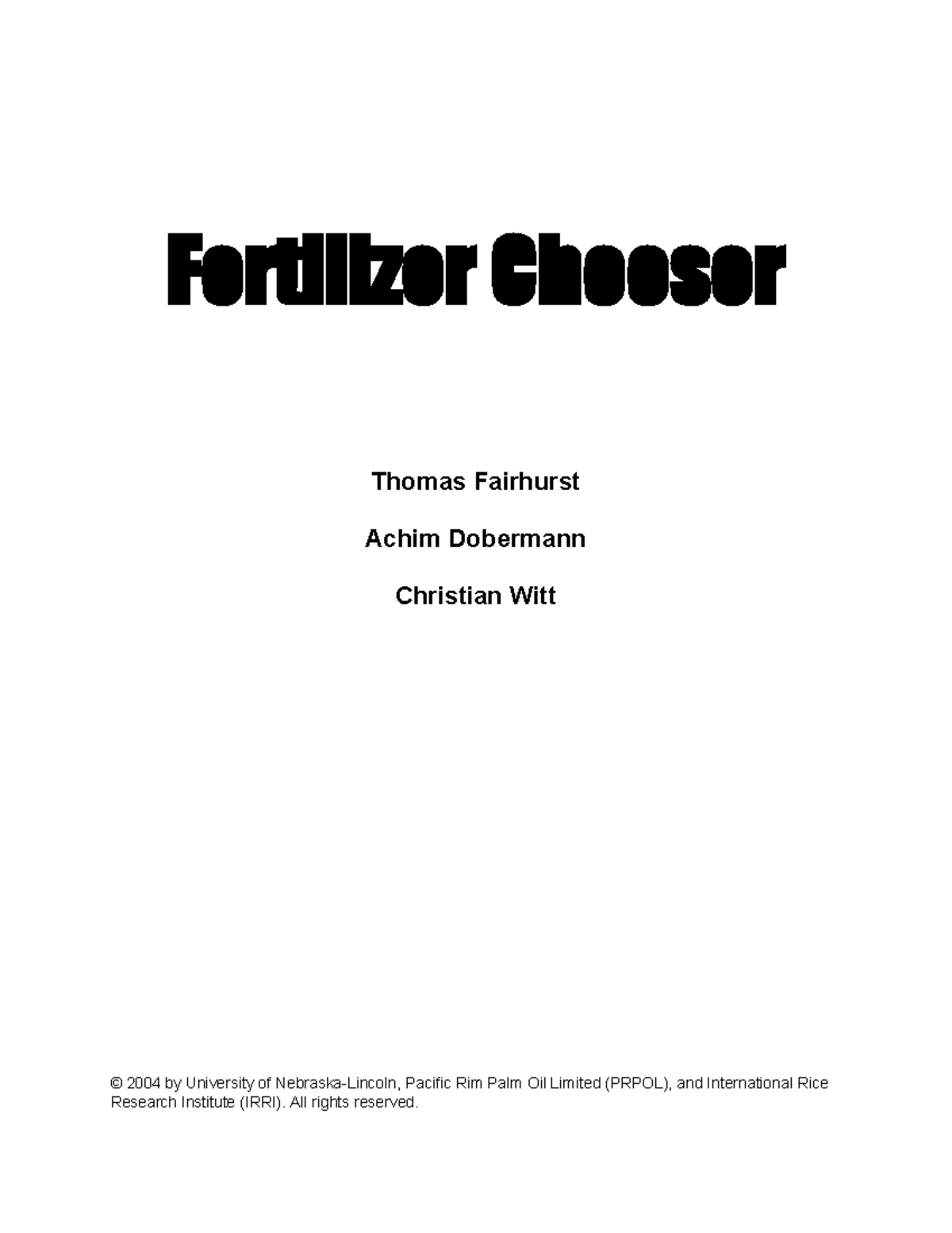 Fertilizer Chooser Manual - Fertilizer Chooser Thomas Fairhurst Achim ...