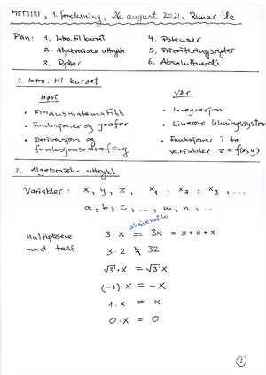 5 Oppgaver til uke 39 - Kul oppgave - 1 MET1 Matematikk for økonomer Oppgaver til uke 3 9 ( 25 ...