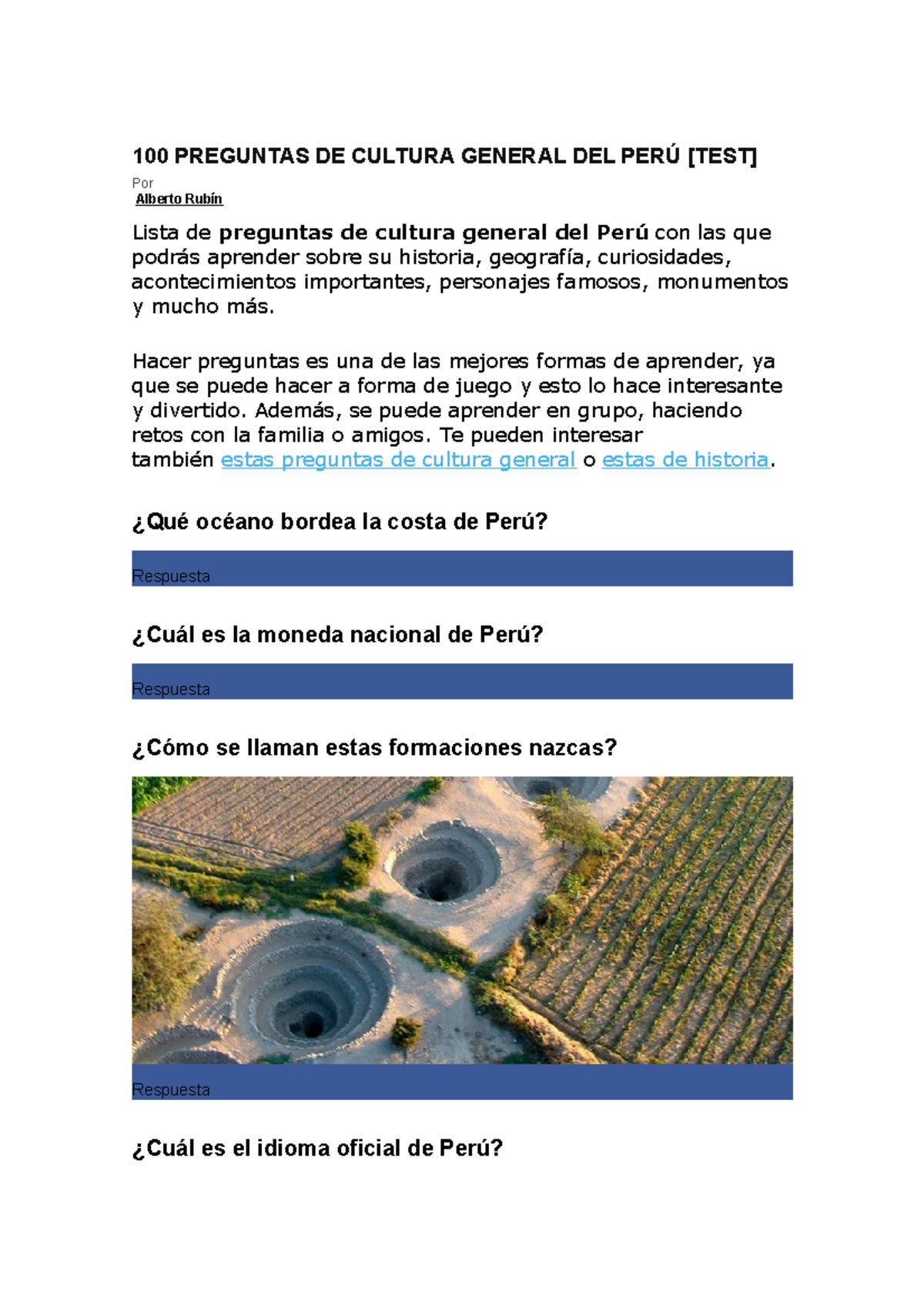 100 Preguntas DE Cultura General DEL PERÚ - 100 PREGUNTAS DE CULTURA ...