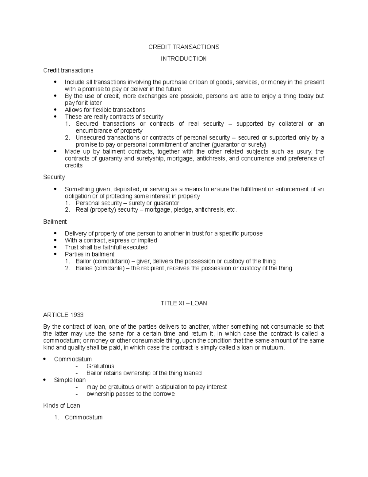 Credit Transactions - CREDIT TRANSACTIONS INTRODUCTION Credit ...