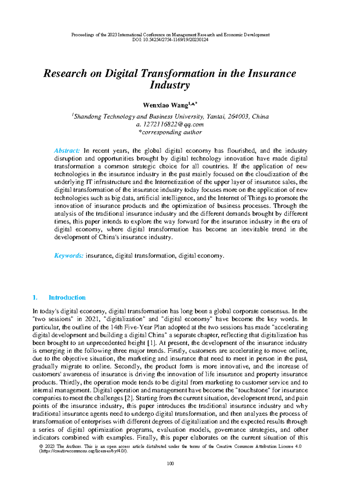 Research on Digital Transformation in the Insuranc - Research on ...