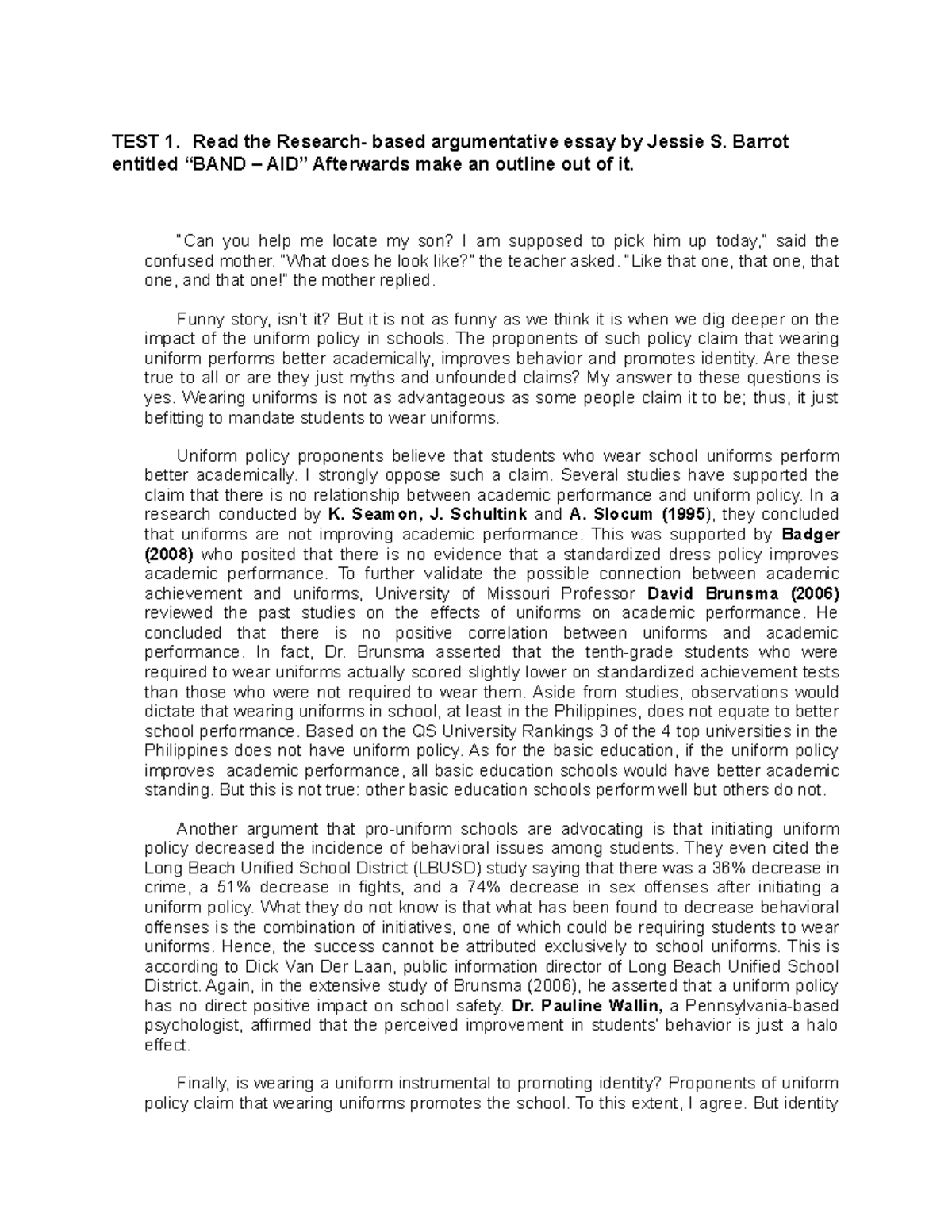 Untitled document - N/A - TEST 1. Read the Research- based ...