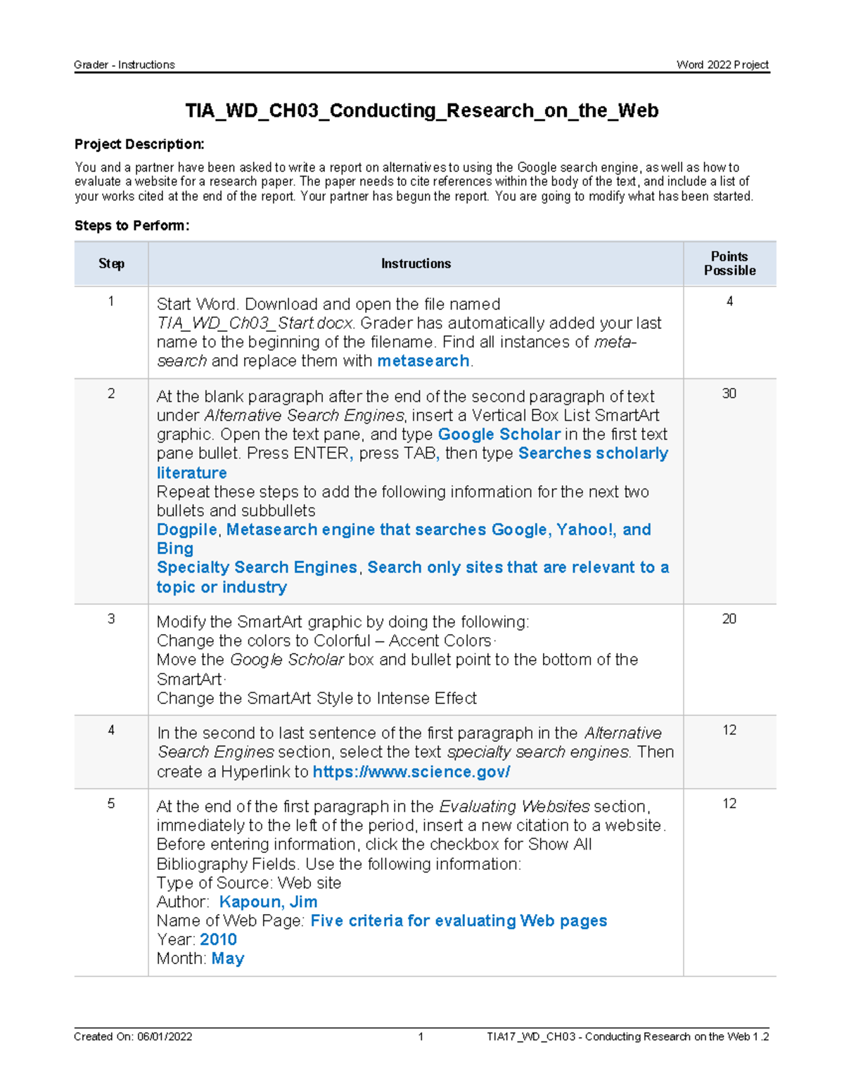 TIA WD CH03 Conducting Research on the Web Instructions - Grader ...