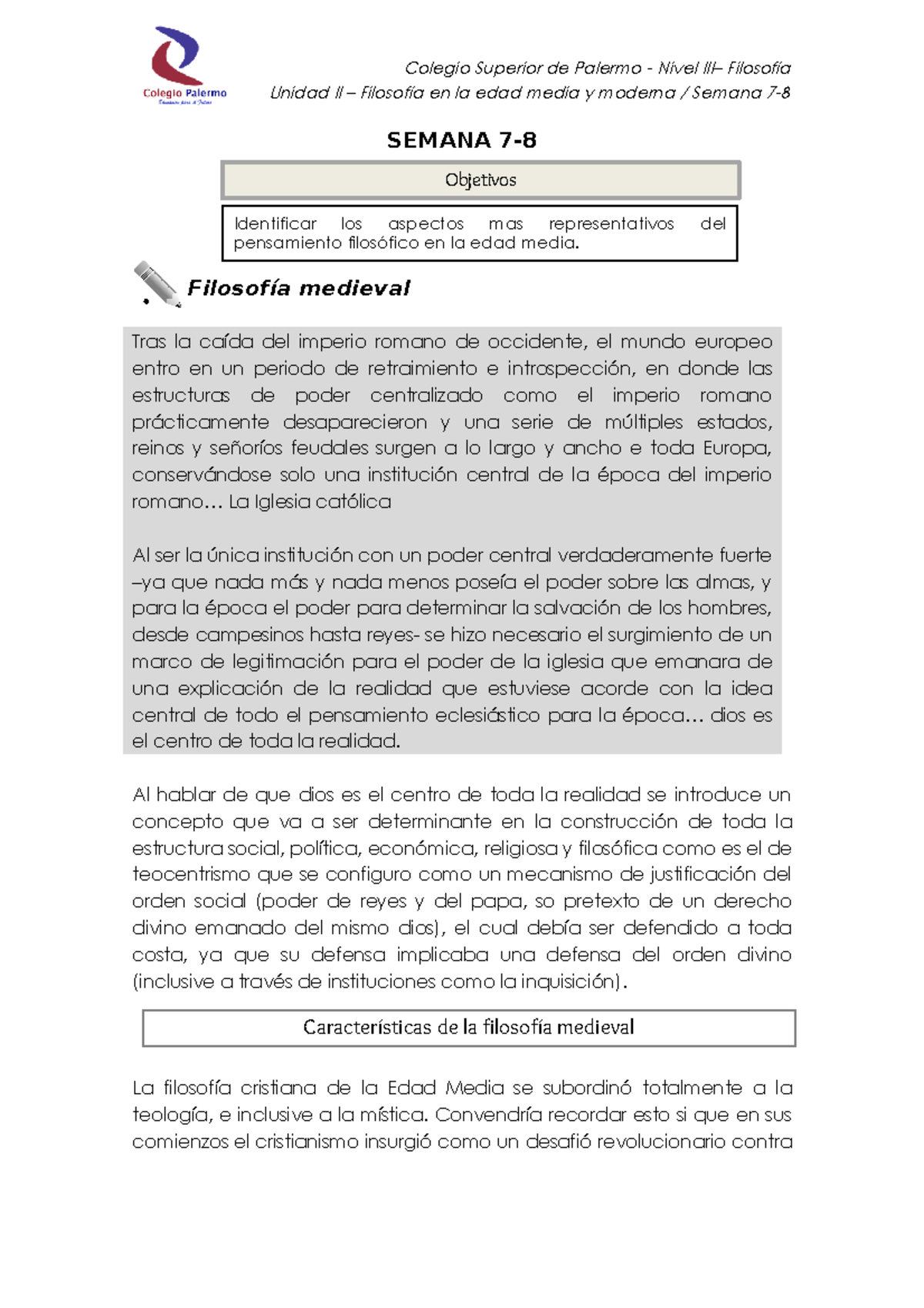 Filosofia Nivel III Semana 7-8 - Unidad II – Filosofía en la edad media y moderna / Semana 7 ...