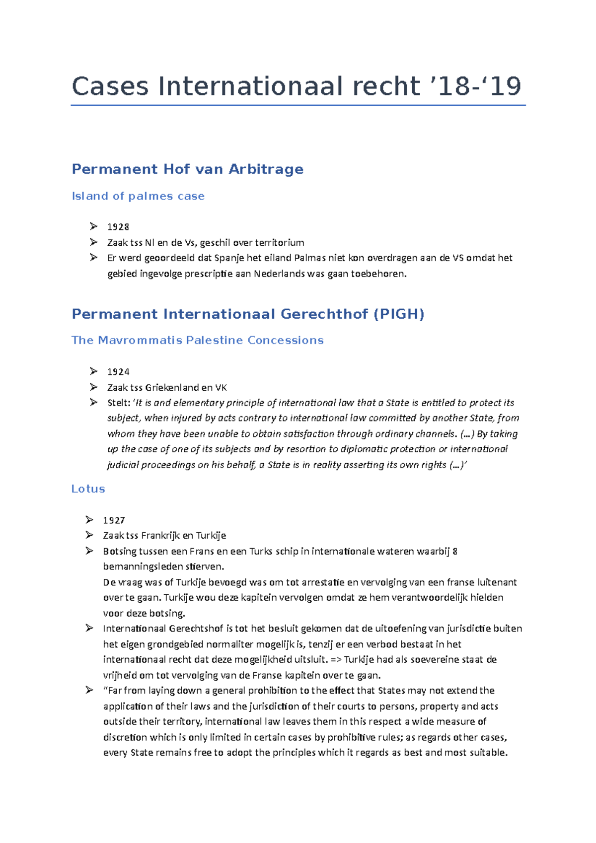 Cases Internationaal recht (Tom Ruys) 2018-2019 - Cases Internationaal ...