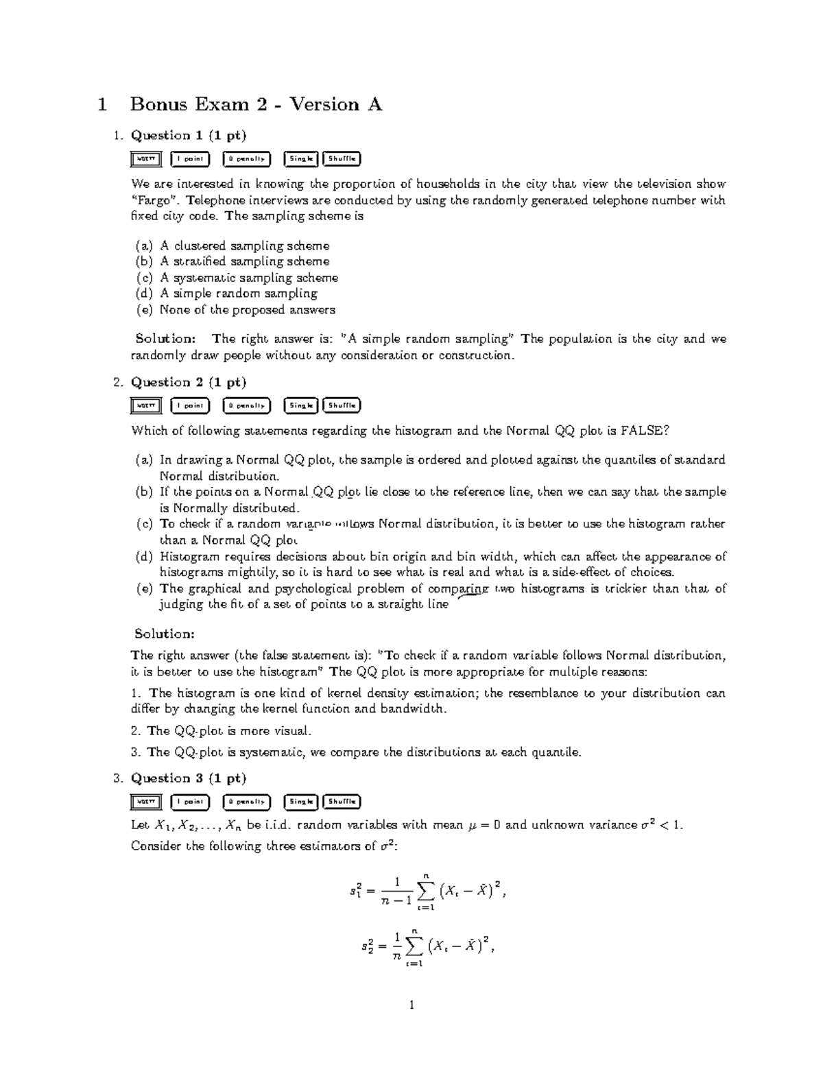 Bonus exam 2 - 1 Bonus Exam 2 - Version A Question 1 (1 pt) multi 1 ...