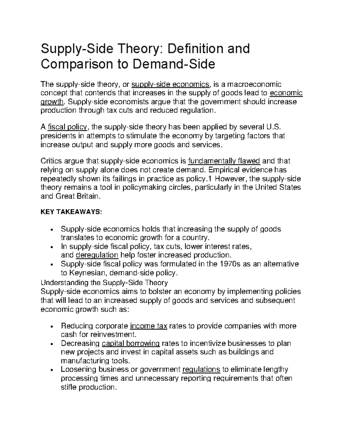 Supply Supply Side Theory Definition And Comparison To Demand Side